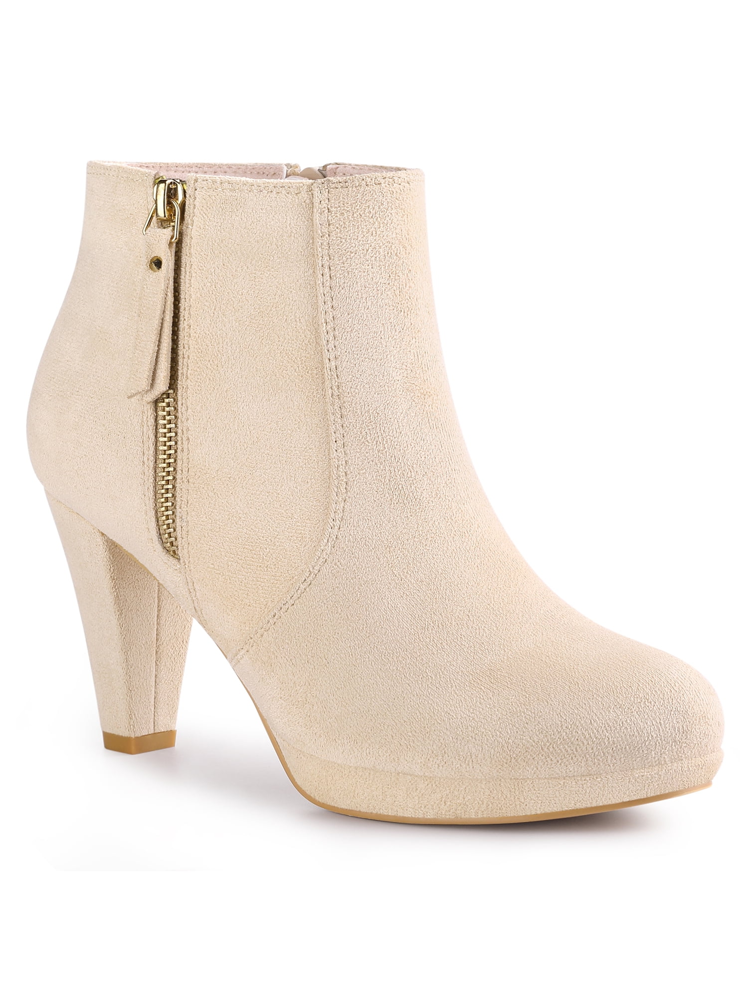 BLISSFUL STEP Women's Ankle Boots Platform Round Toe Zipper Block Heels ...