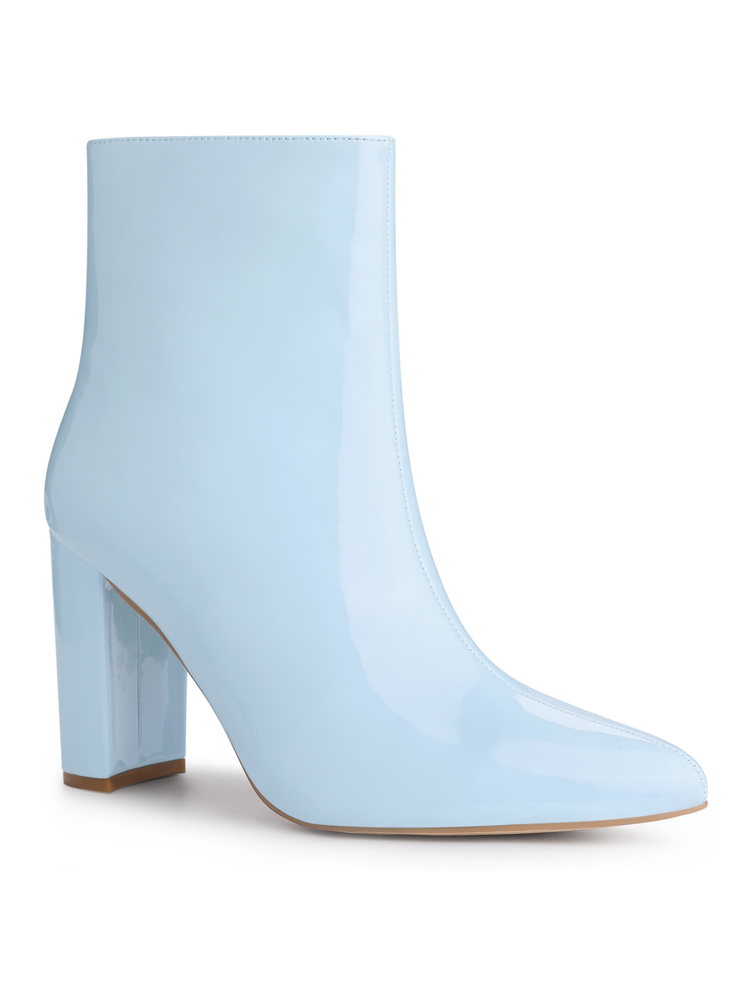 BLISSFUL STEP Women's Ankle Boots Faux Leather Chunky Heel Pointed Toe ...