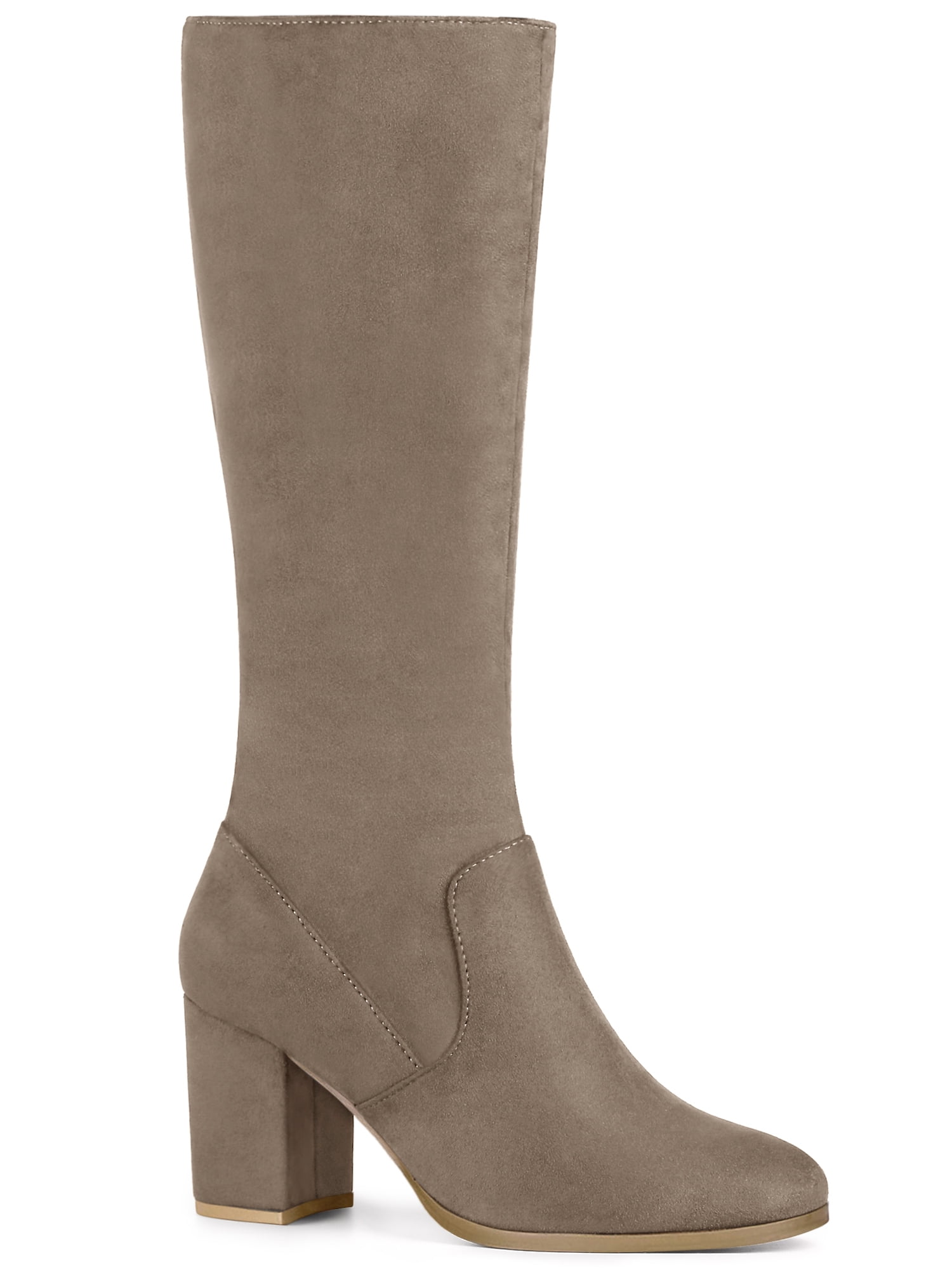 BLISSFUL STEP Women's Round Toe Block Heels Knee High Boots Taupe 8 ...