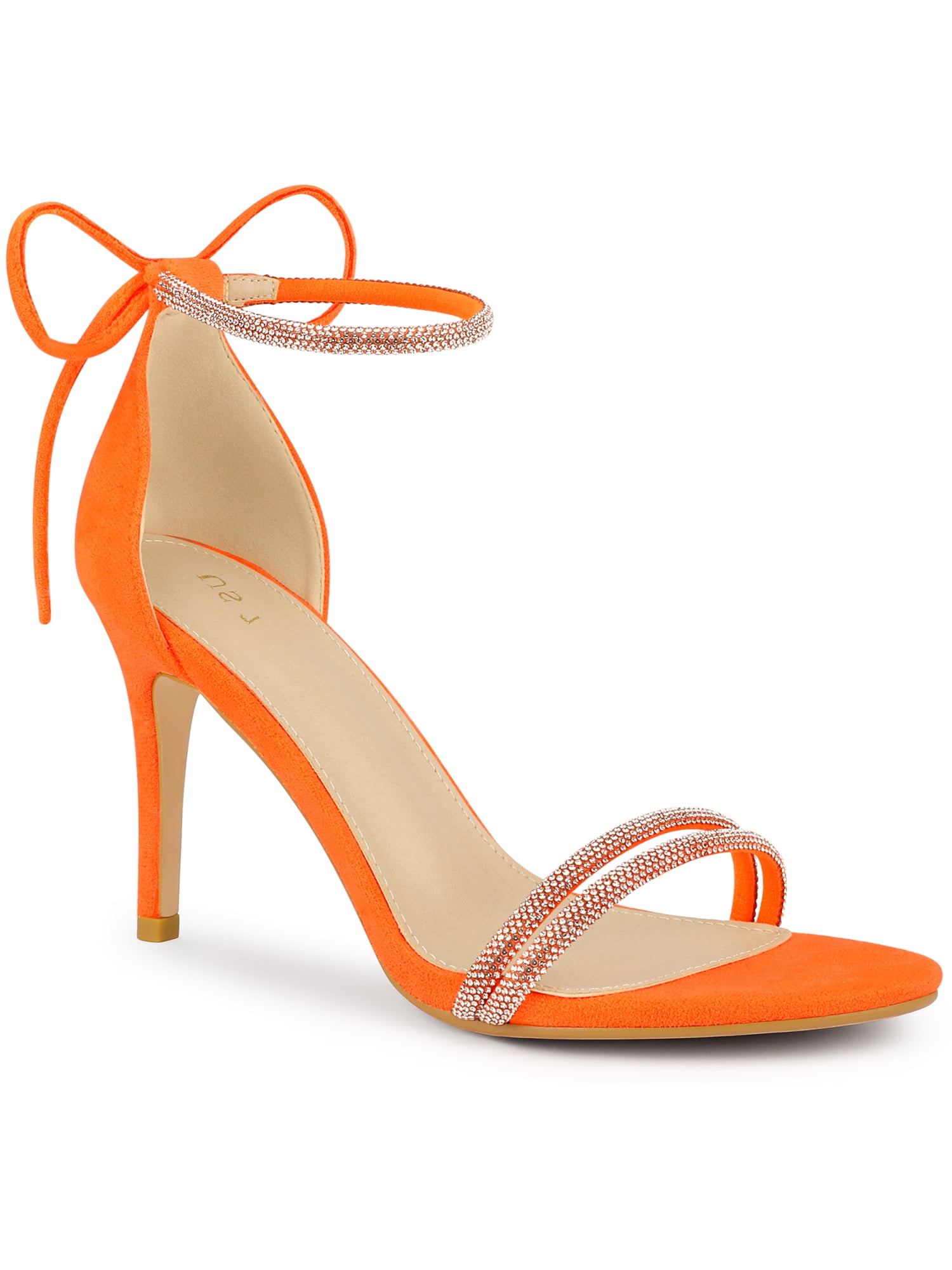 BLISSFUL STEP Women's Shoes Stiletto Heels Rhinestone Ankle Tie Open ...