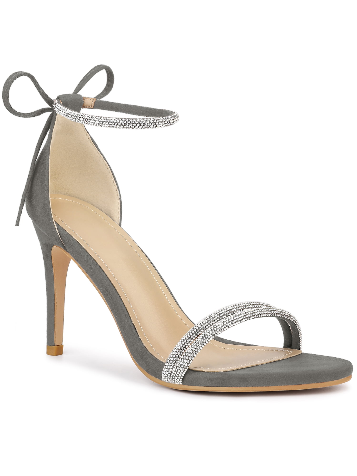 BLISSFUL STEP Women's Shoes Stiletto Heels Rhinestone Ankle Tie Open ...