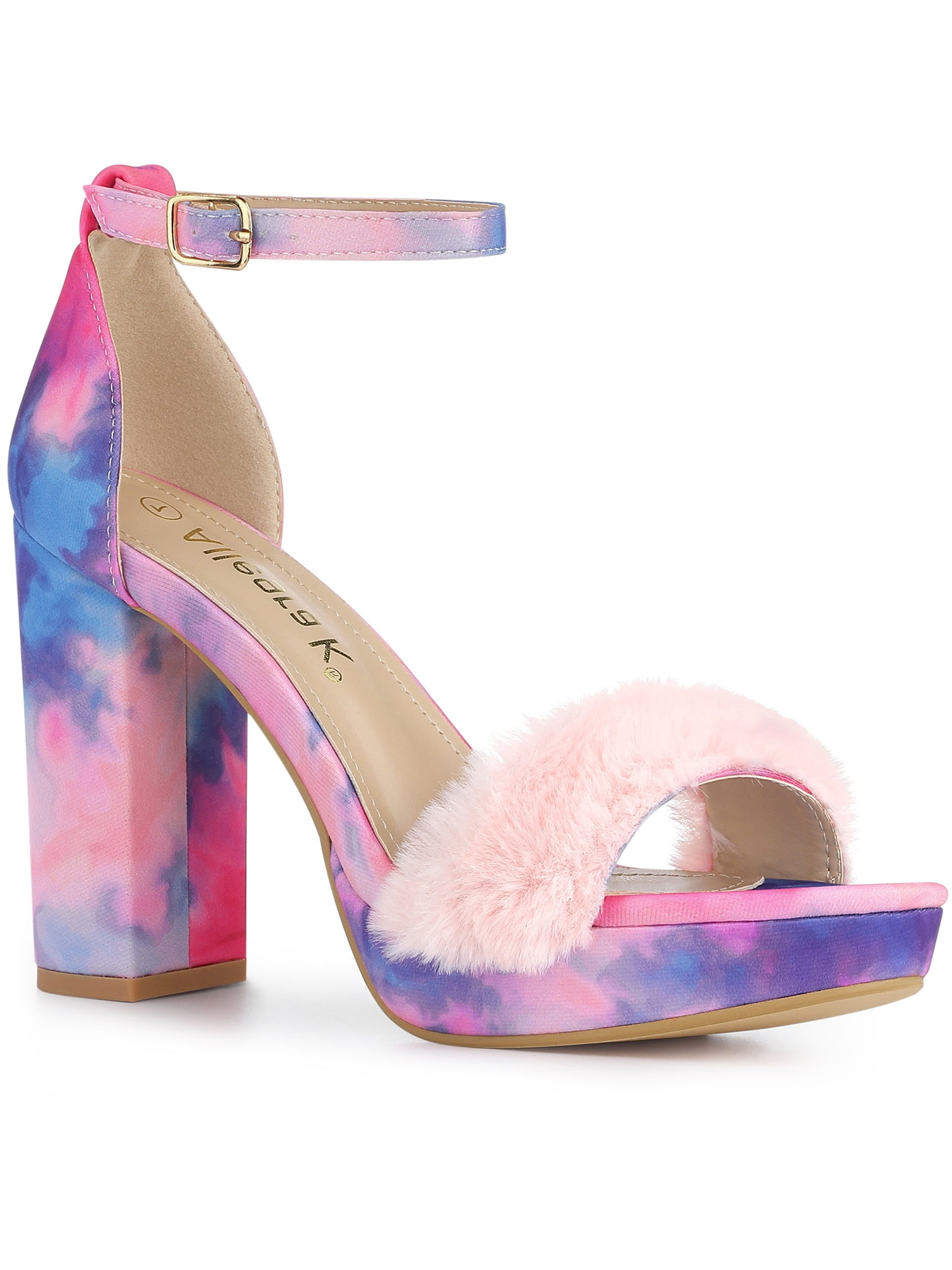 Perphy Women's Sandals Block Heels Tie Dye Fur Platform Sandals ...