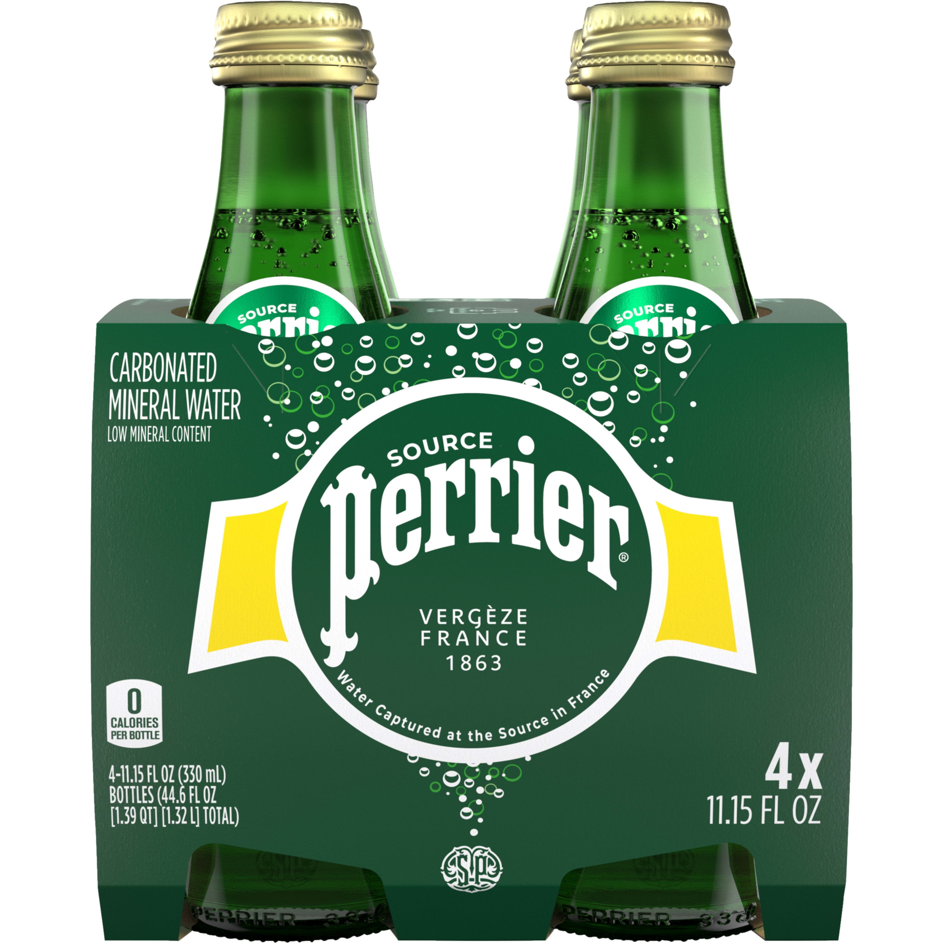 Perrier Sparkling Lime Flavored Carbonated Mineral Water, 11.15 fl oz Glass Bottle, 4 Pack ...