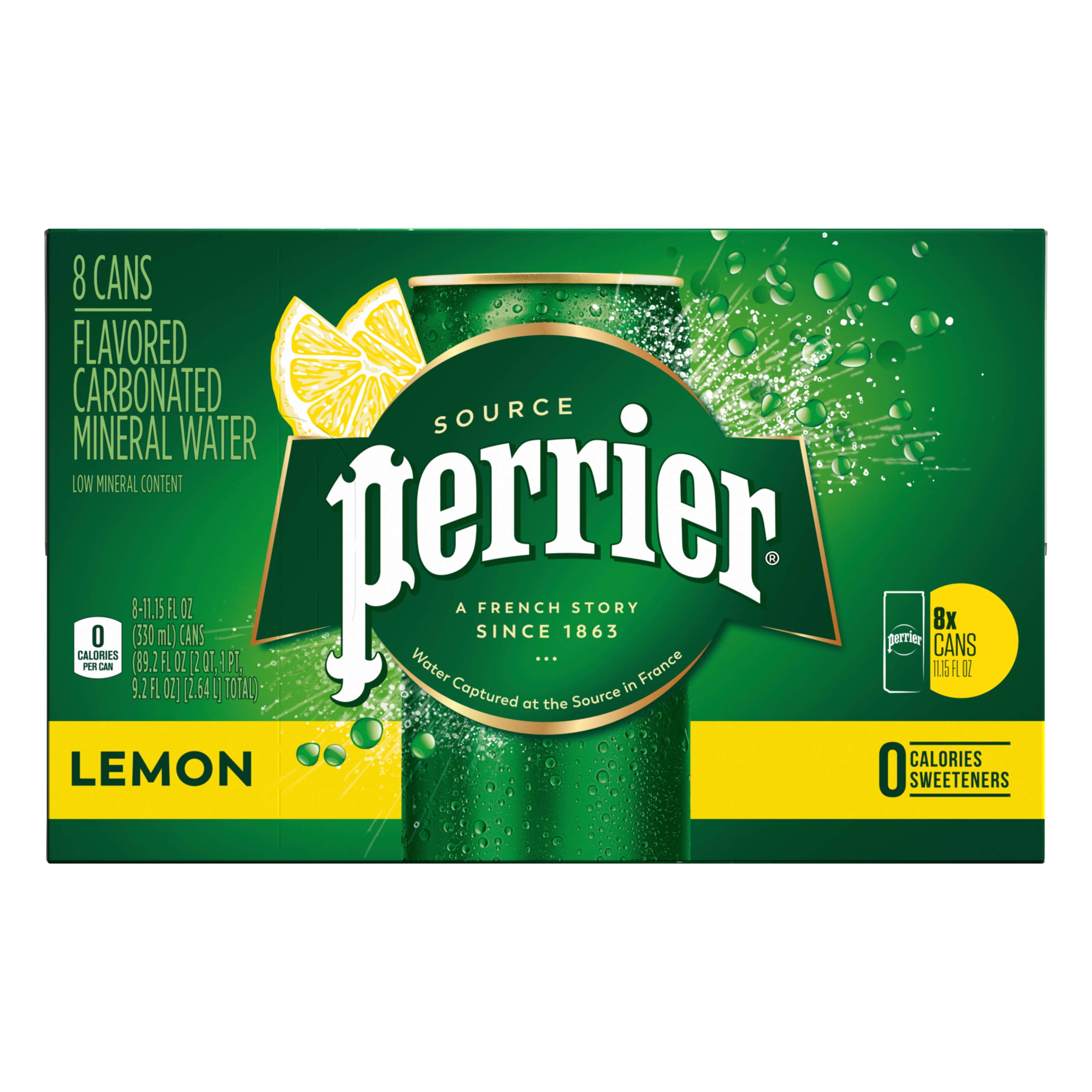 Perrier Lemon Flavored Sparkling Water, 11.15 Fl Oz Cans (24 Count) 267.6 fl oz - Walmart.com