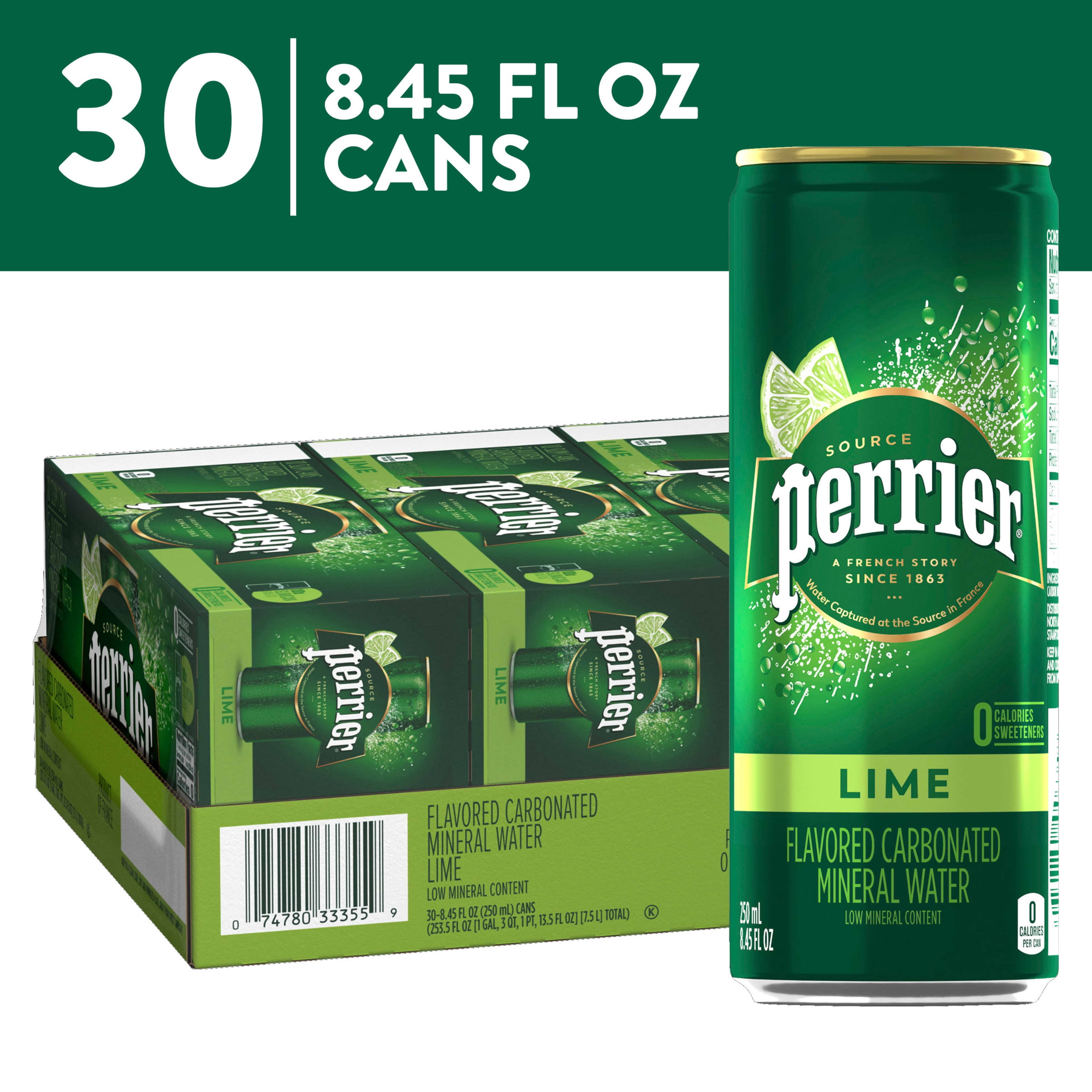 Perrier Lime Flavored Sparkling Water, 253.5 fl oz, 30 Pack Cans - Walmart.com