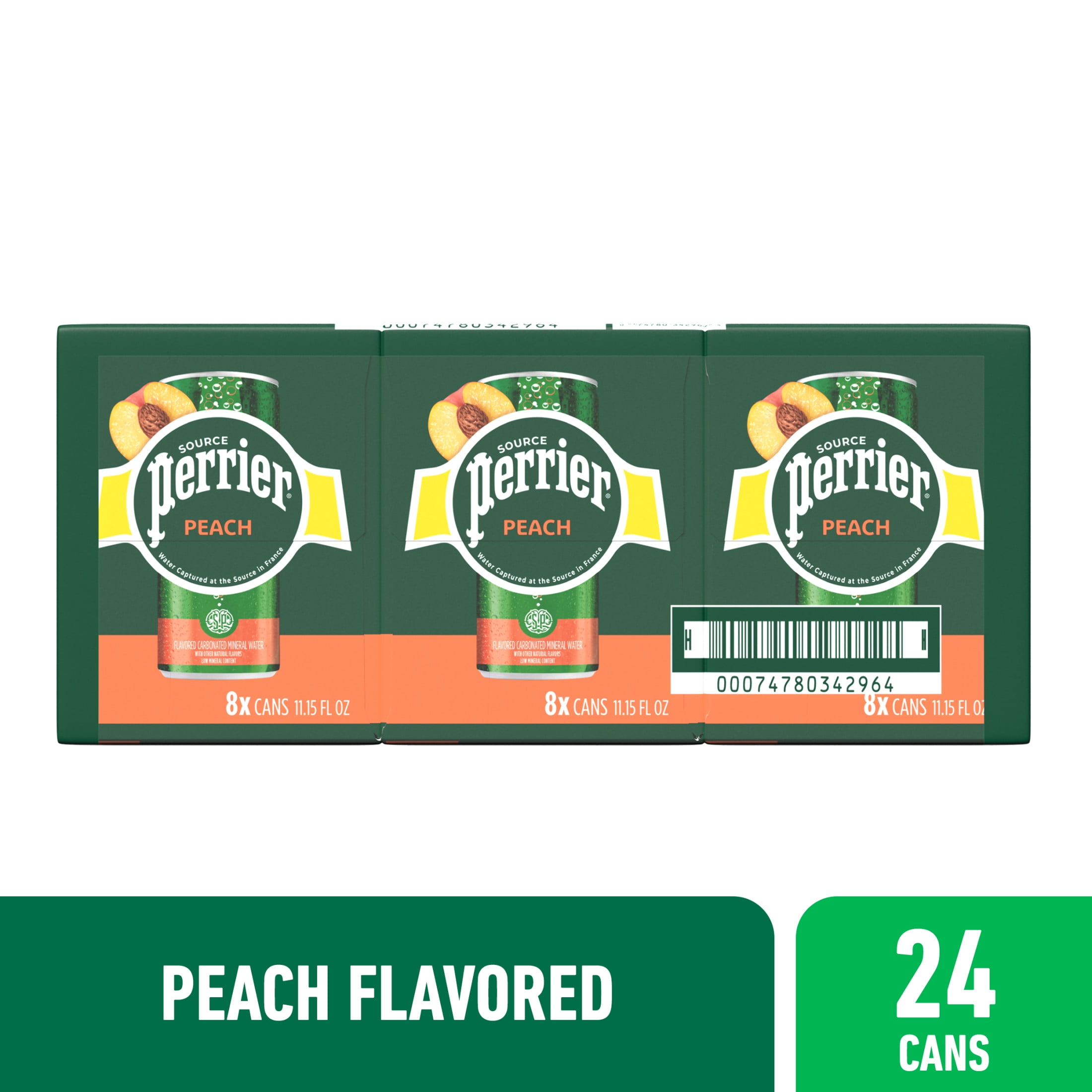 Perrier Peach Flavored Sparkling Water, Unsweetened, 24 Count Cans, 267 ...