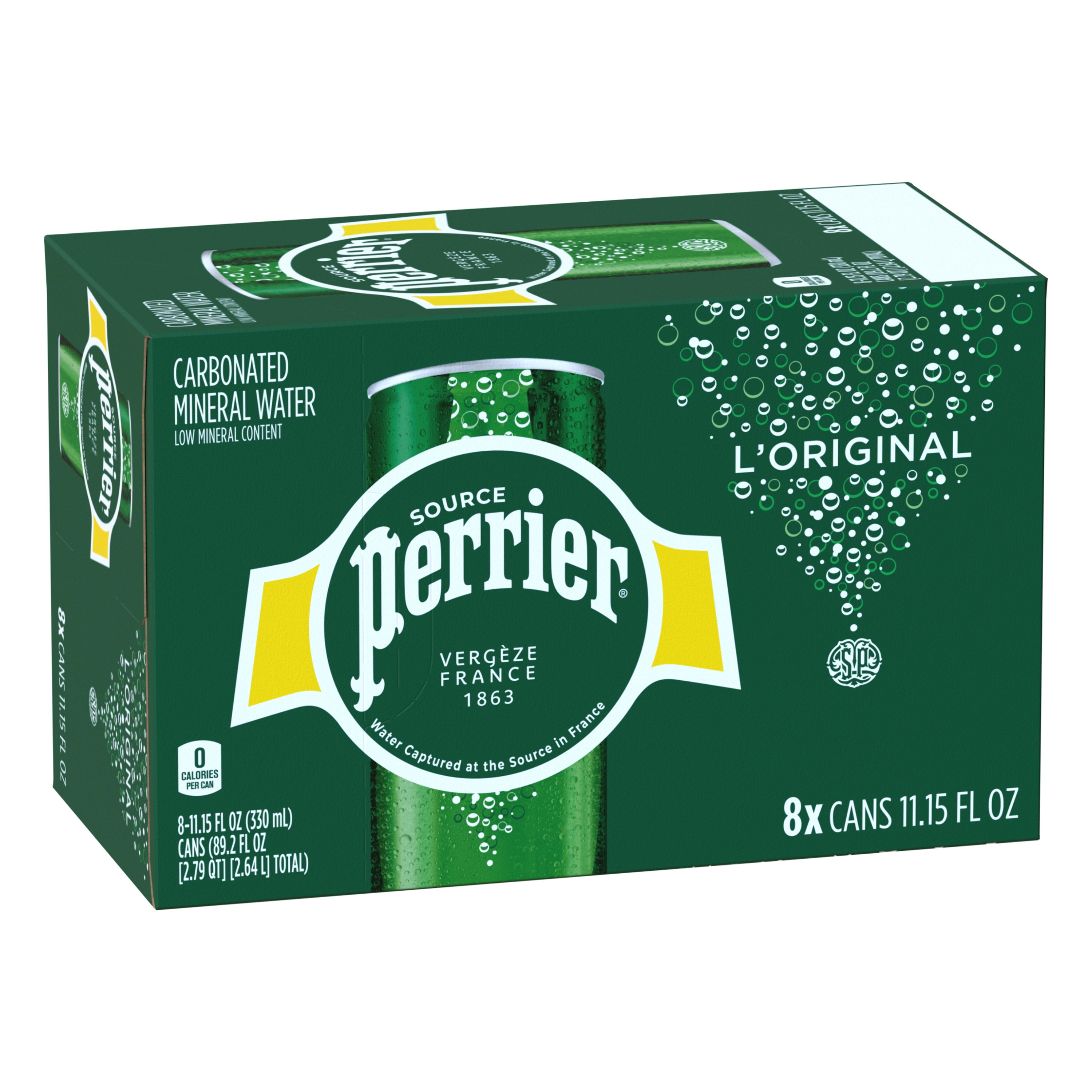 Perrier Sparkling Unflavored Mineral Water, 89.2 fl oz, 8 Pack Cans ...