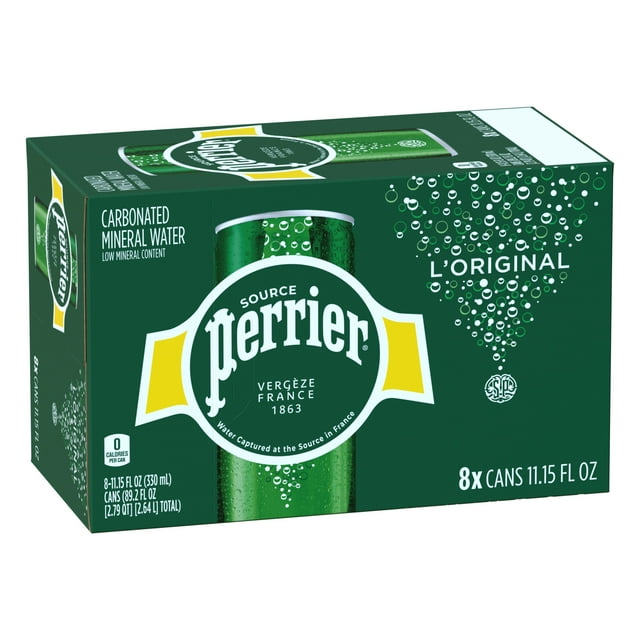 Perrier Sparkling Unflavored Mineral Water, 89.2 fl oz, 8 Pack Cans ...