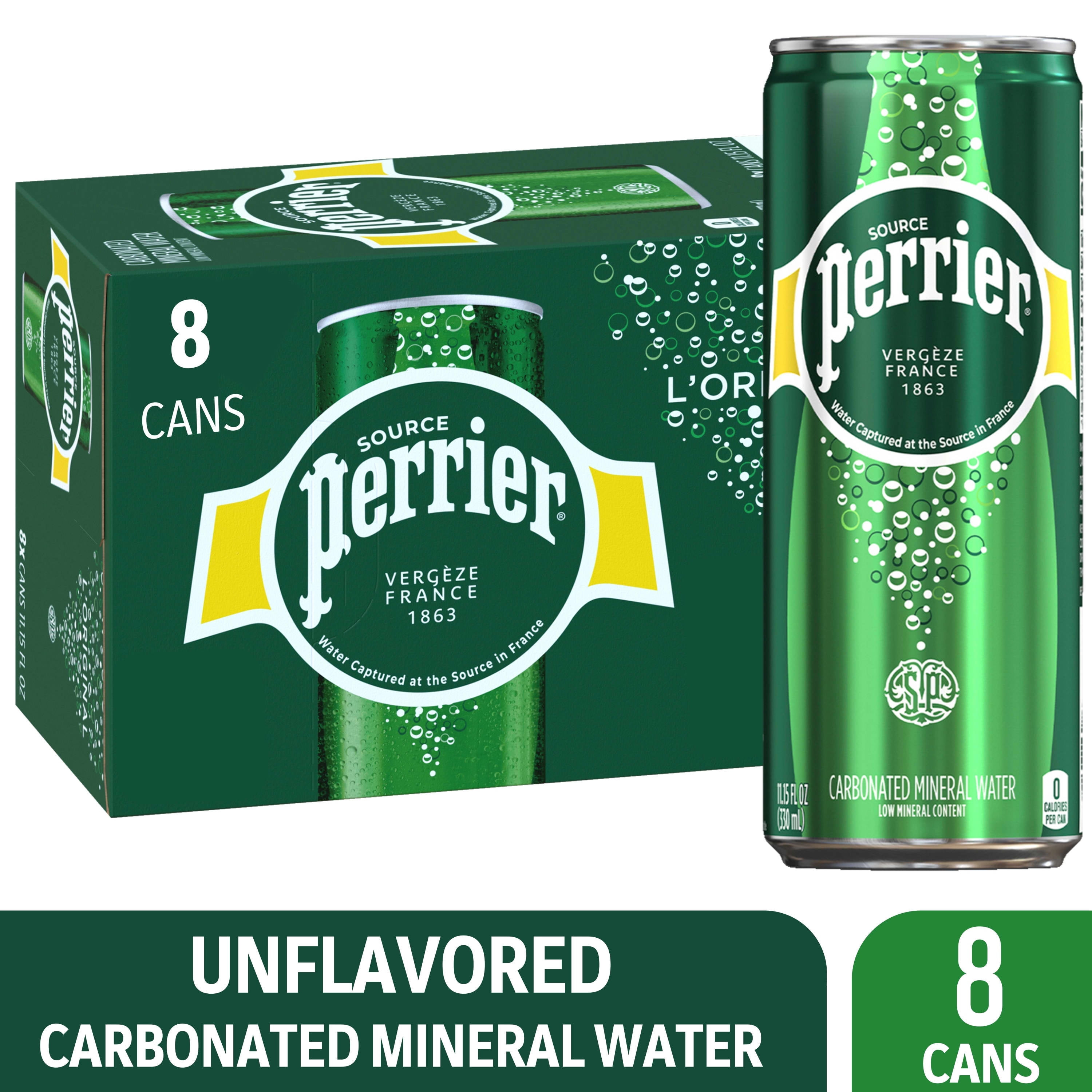Perrier Original Sparkling Mineral Water, Unflavored Seltzer, Bubbly Refreshment, 8 Pack Case ...