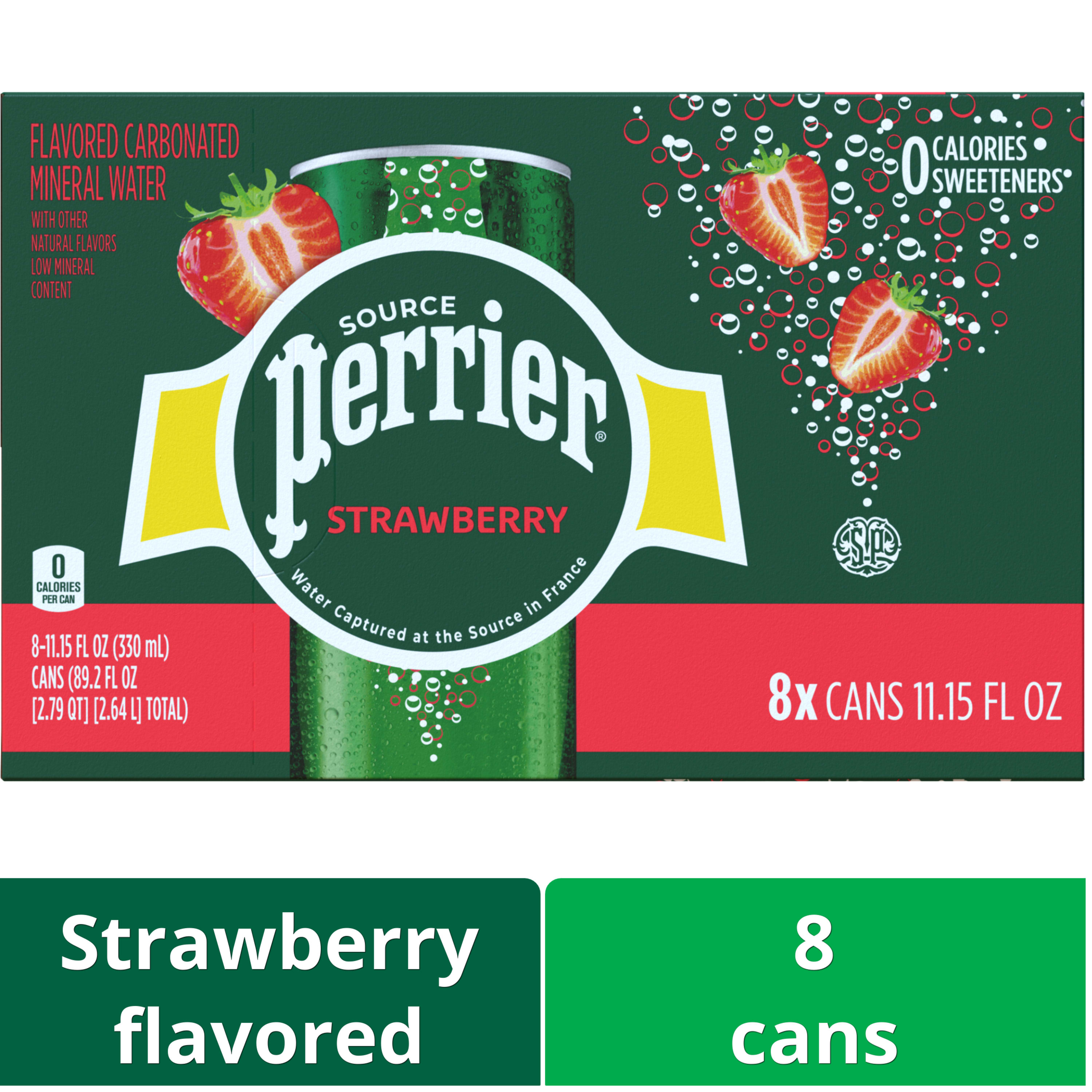 Perrier Strawberry Flavored Sparkling Water, Sleek Cans (8 Count) 89.2 ...