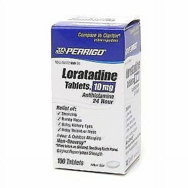 Perrigo 24 Hour Allergy Relief Loratadine 10mg, 100 Tablets Per Bottle ...