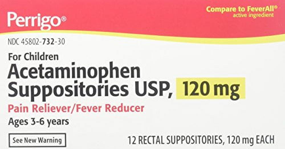 Perrigo Acetaminophen Rectal Suppositories, 120 mg, 12 ea, Pack of 4 ...