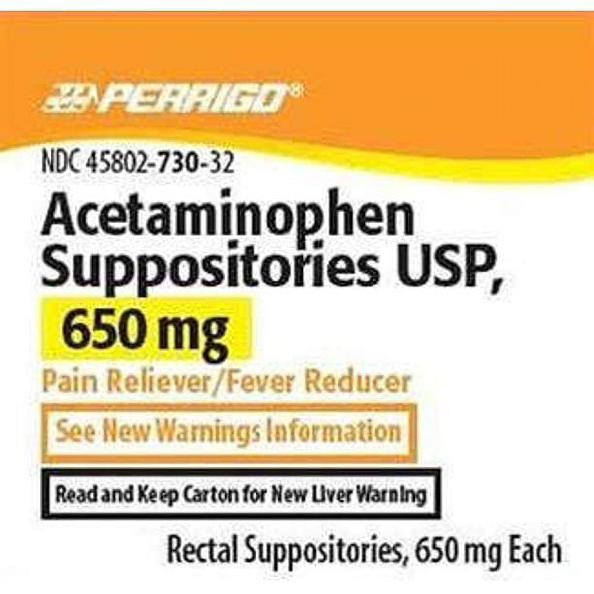 Perrigo Acetaminophen Suppositories, 650mg, Pain Reliever, Fever ...