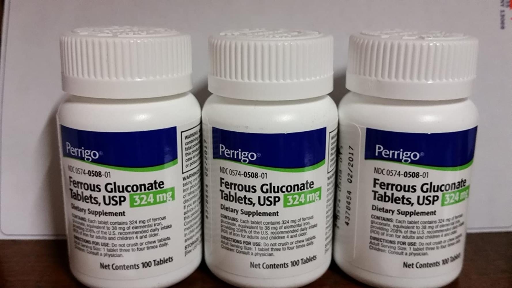 Perrigo Company Ferrous Gluconate 324mg, Pack of 3, 100 Tablets Each ...