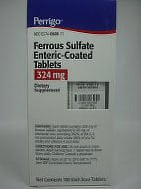 Perrigo Ferrous Sulfate Enteric-Coated Tablets, Red, 324 mg, 100 Count ...