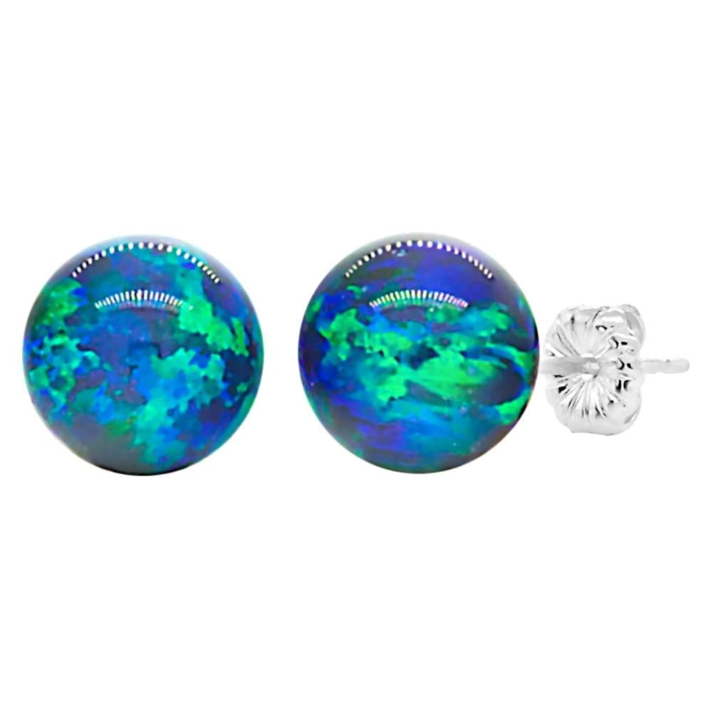 Perrin: 10mm Blue-Green Peacock Synthetic Opal Ball Stud Post Earrings ...