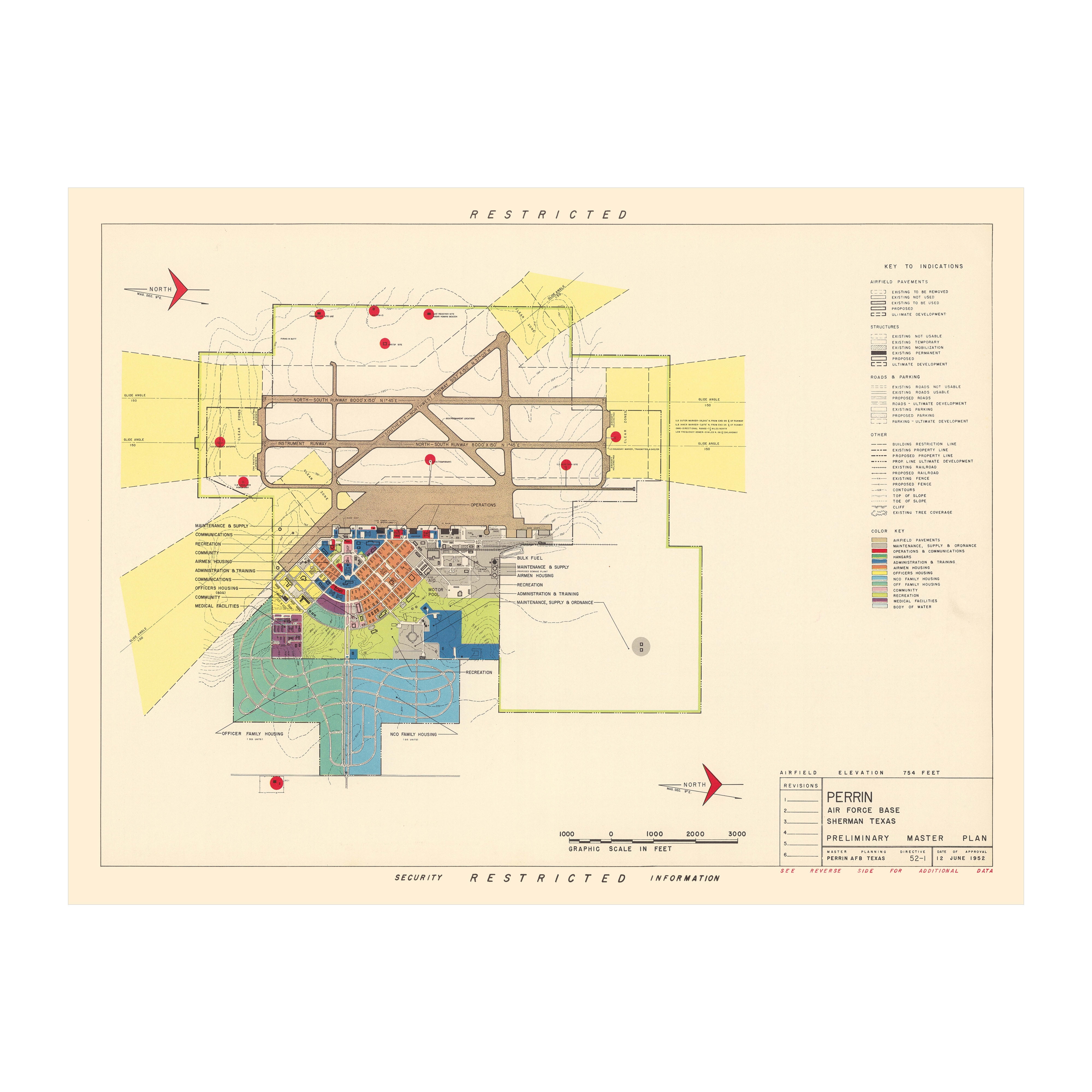 Perrin Air Force Base Art, 1952 Vintage Map of Perrin Air Force Base ...