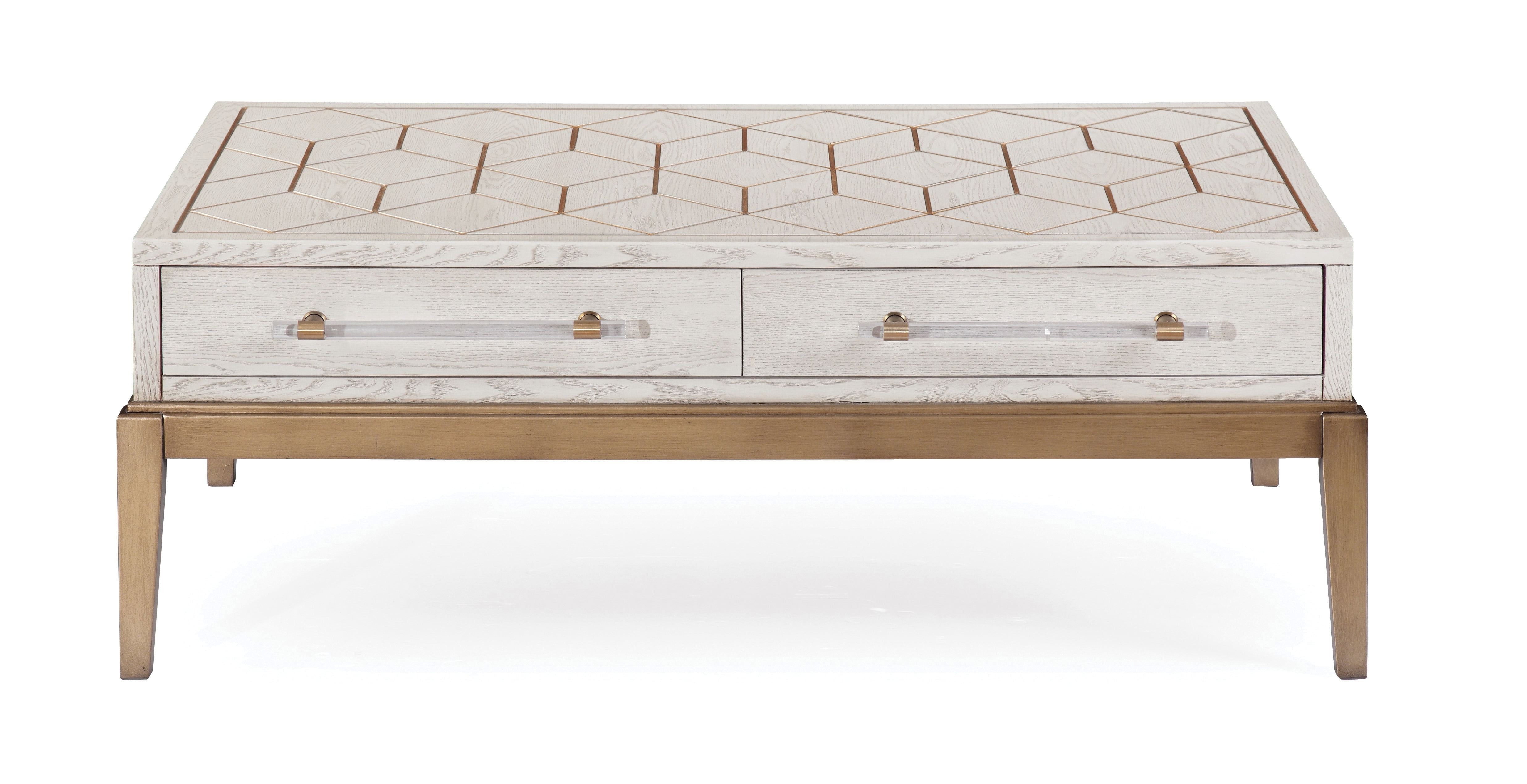 Perrine Soft White Wooden Cocktail Table with Gold and Acrylic Accents ...