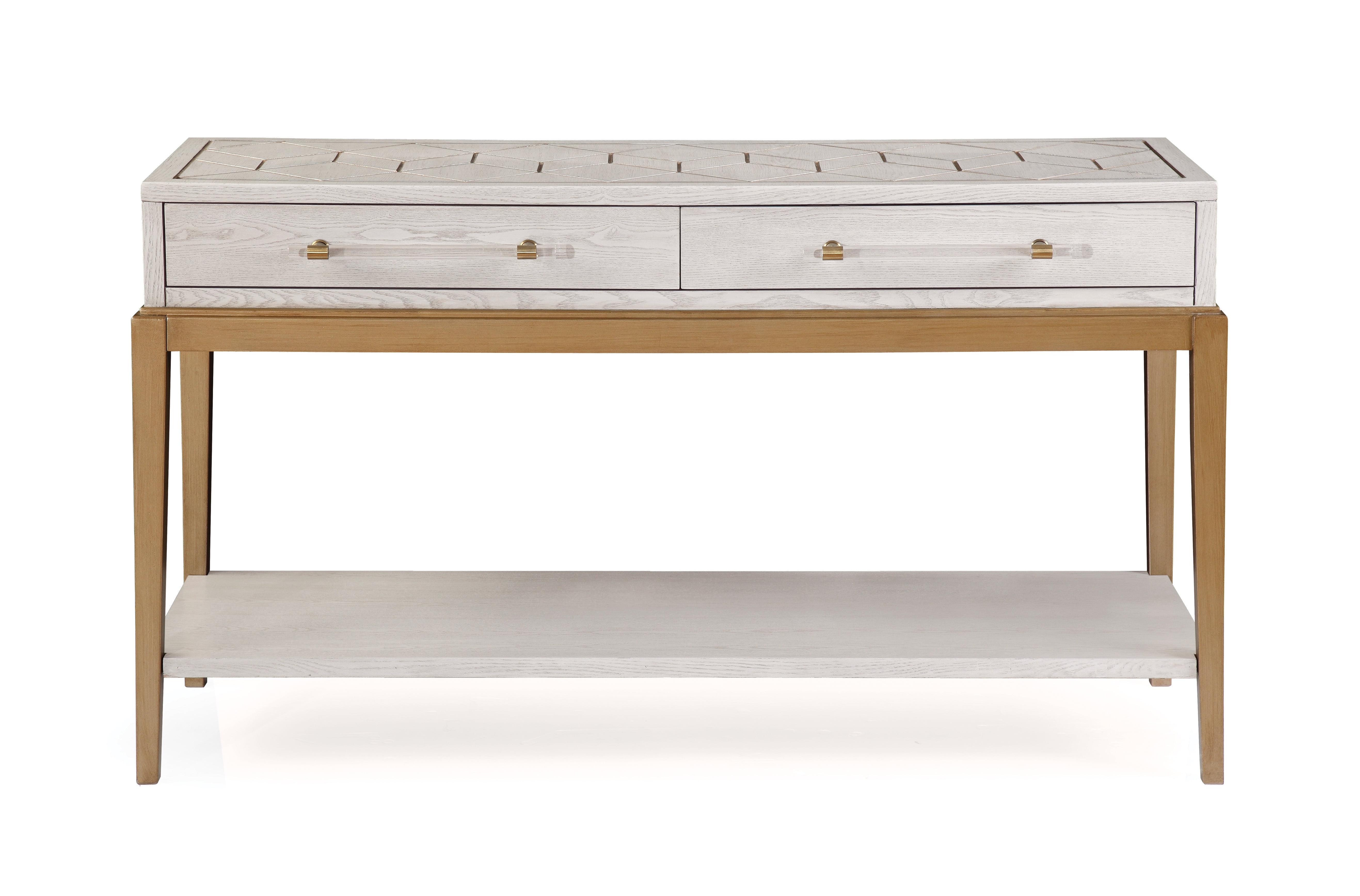 Perrine Soft White Wooden Console Table with Gold and Acrylic Details ...