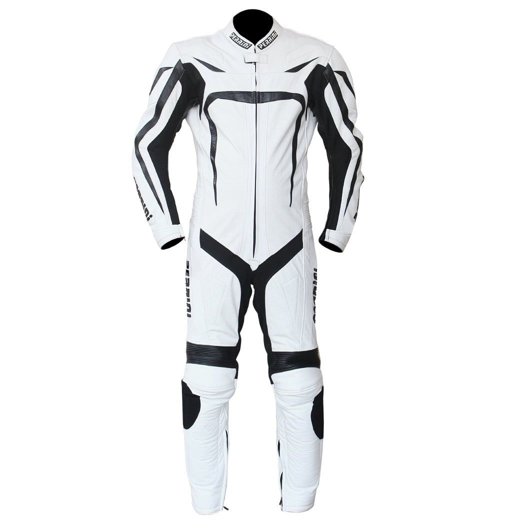 Perrini 1 PC White & Black Genuine Cowhide Leather Motorcycle Riders ...