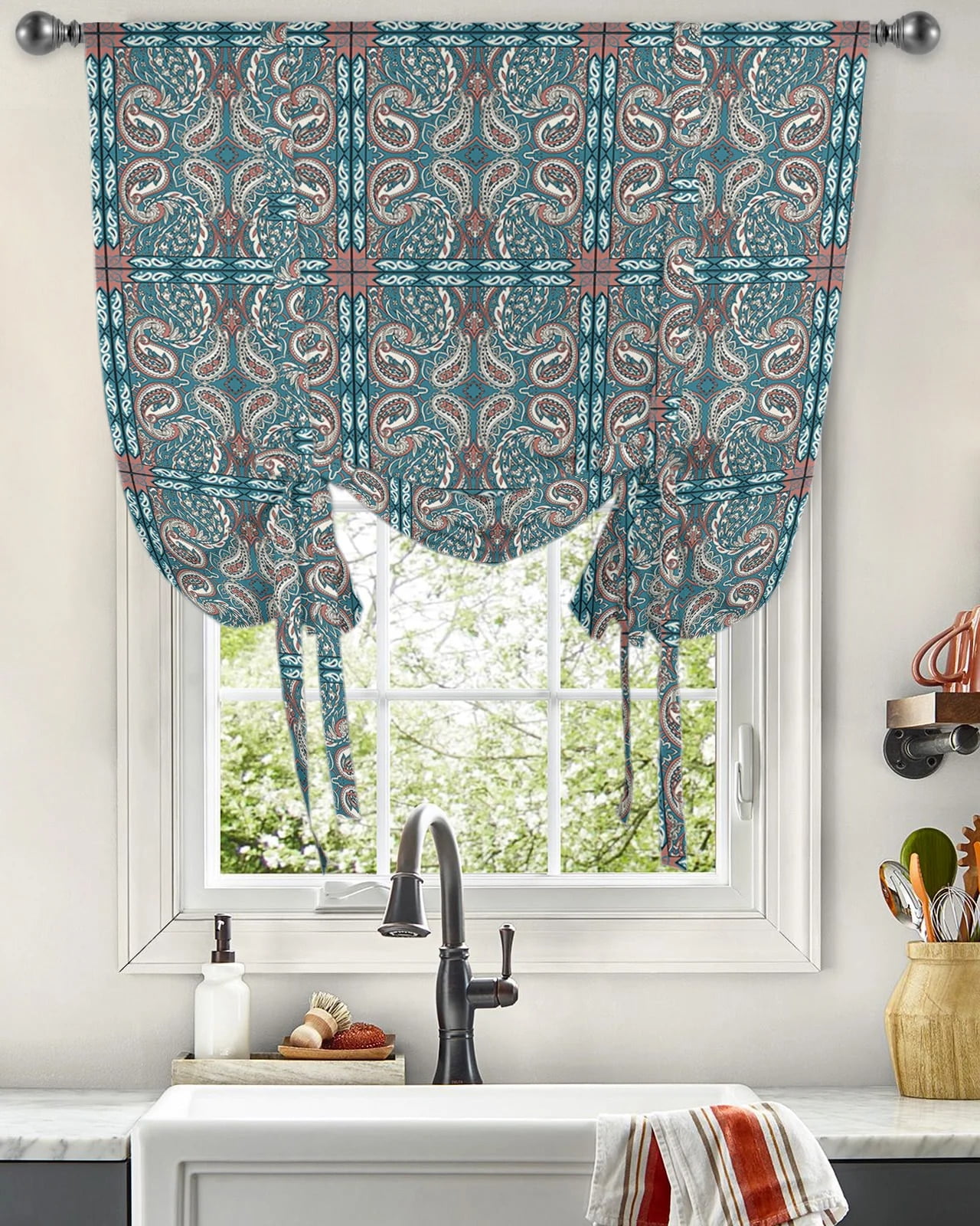 Perris Flower Window Curtain for Living Room Kitchen Tie-up Roman ...