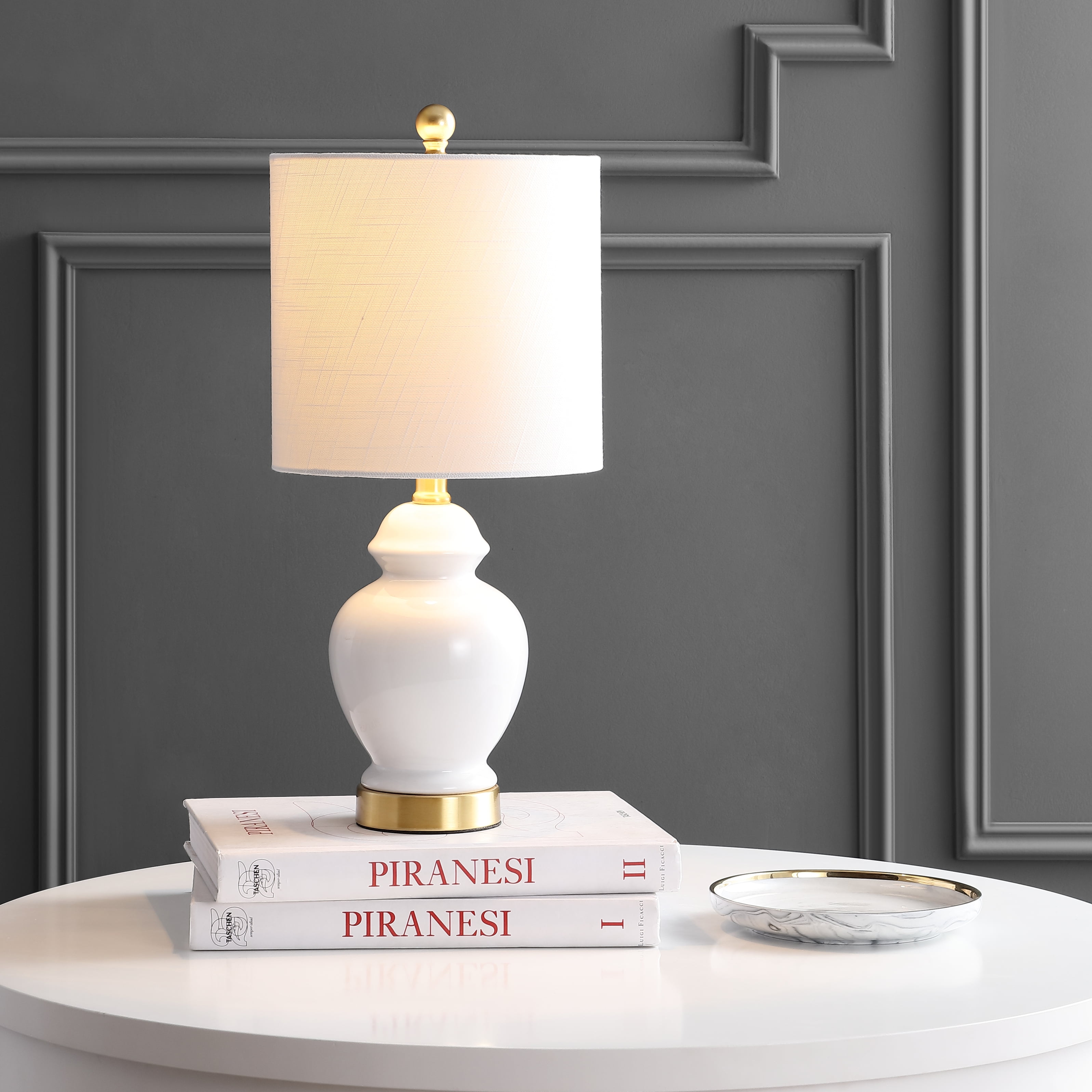 JONATHAN Y Perry 20" Ceramic/Metal LED Table Lamp, White/Brass Gold ...