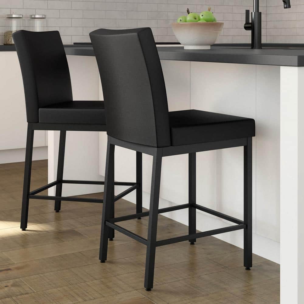 Perry 26 in. Black Faux Leather / Black Metal Counter Stool - Walmart.com