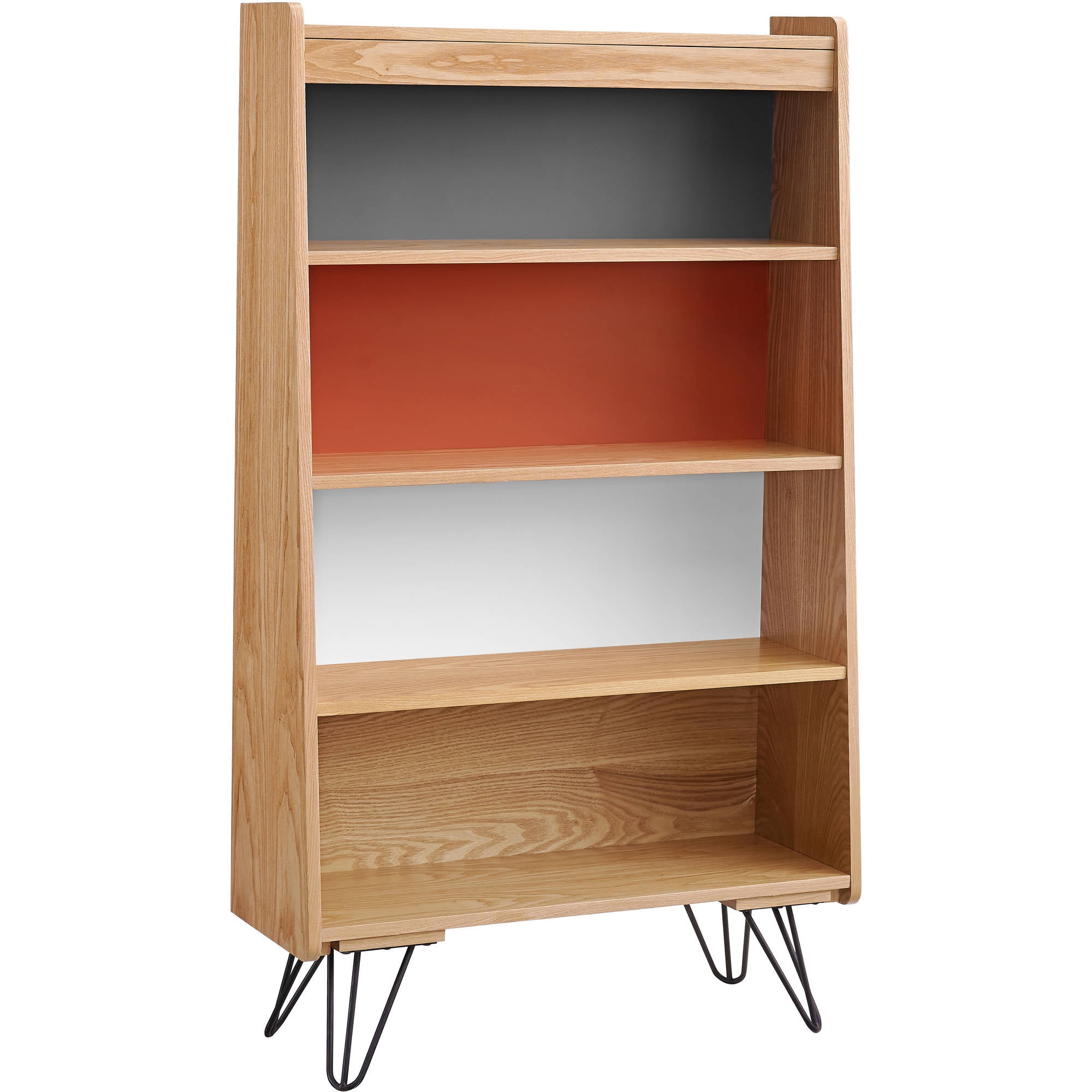 Perry Ash Veneer Multicolor Bookcase with 4 Shelves and Iron Legs Gray ...