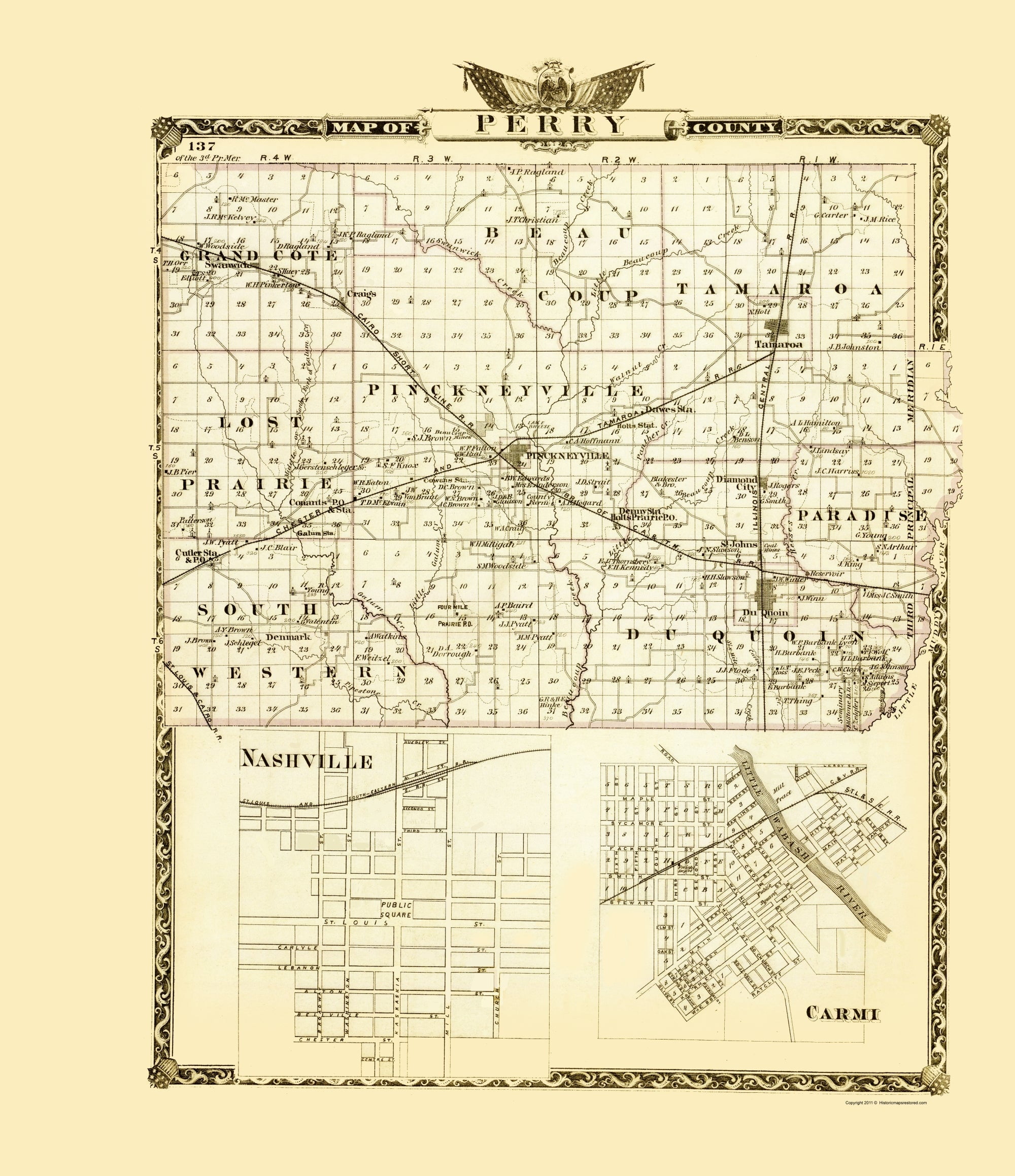 Historic County Map - Perry County Illinois - Warner 1876 - 23 x 26.66 ...