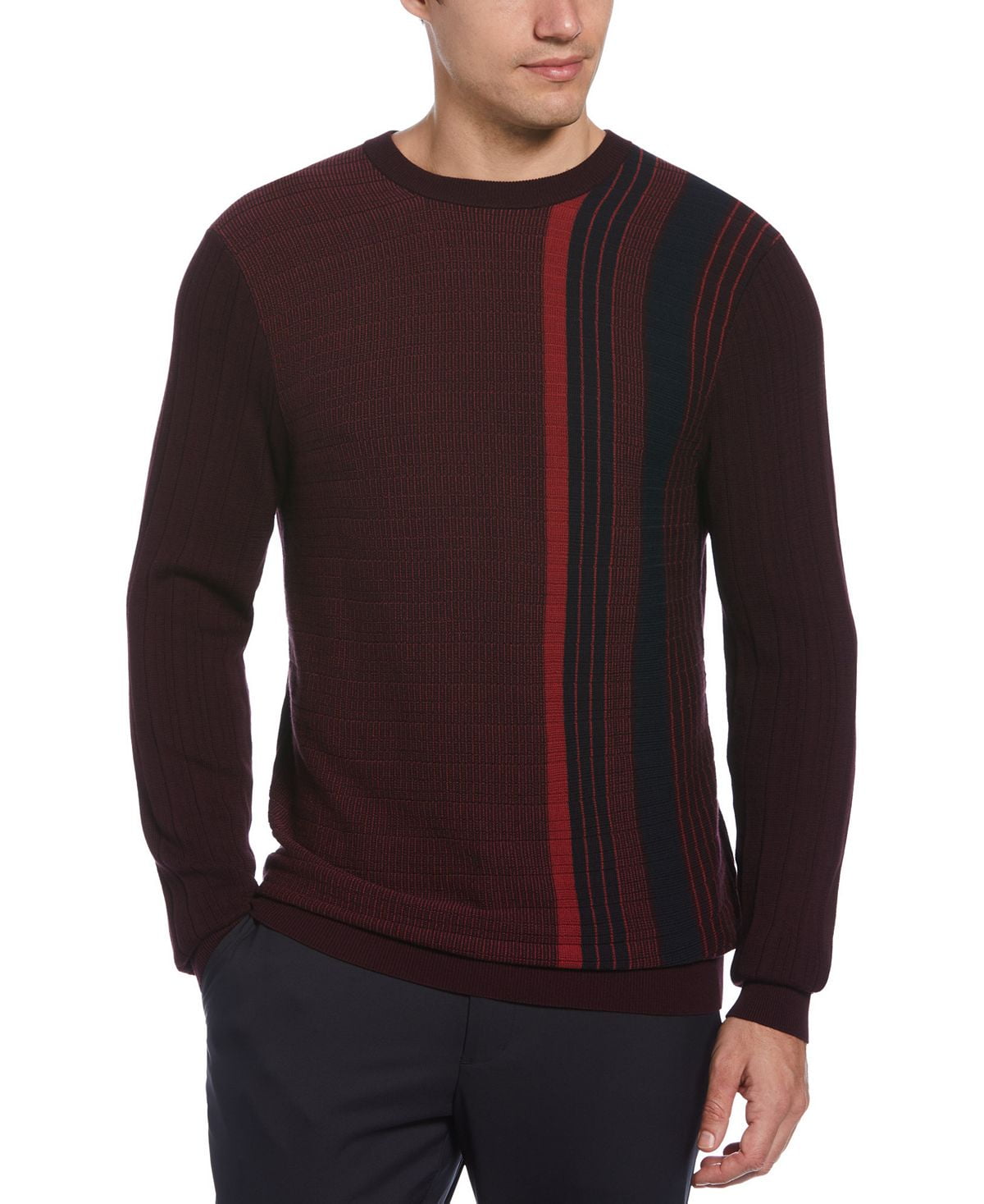 Perry Ellis Big & Tall Placed Vertical Stripe Textured Crewneck Sweater ...