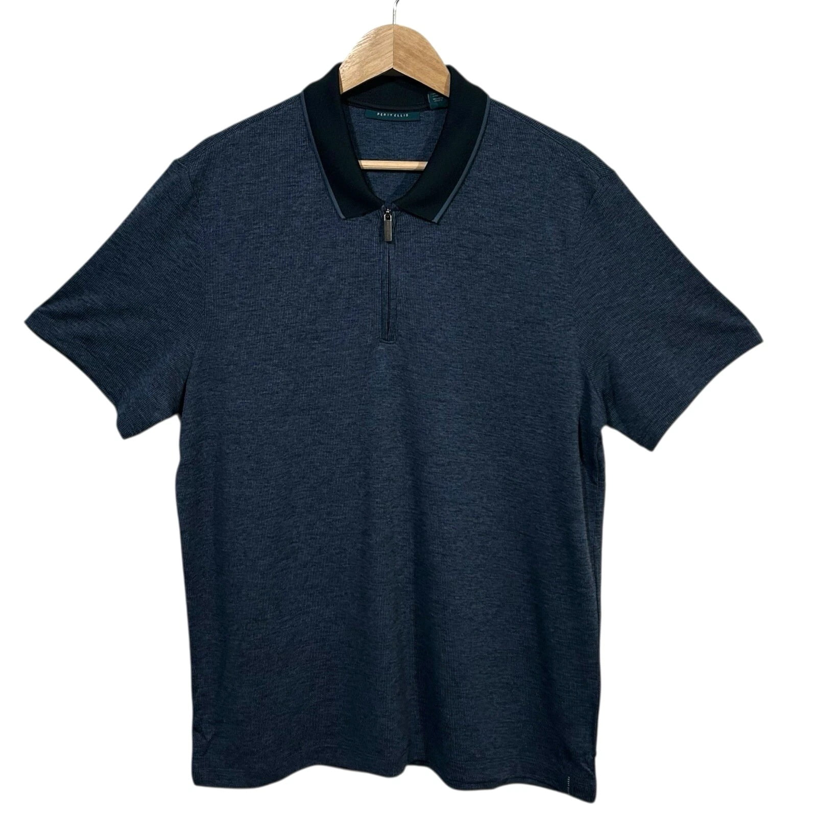 Perry Ellis Men’s Jacquard Zip-up Collar Polo Shirt Size L Dark Blue ...