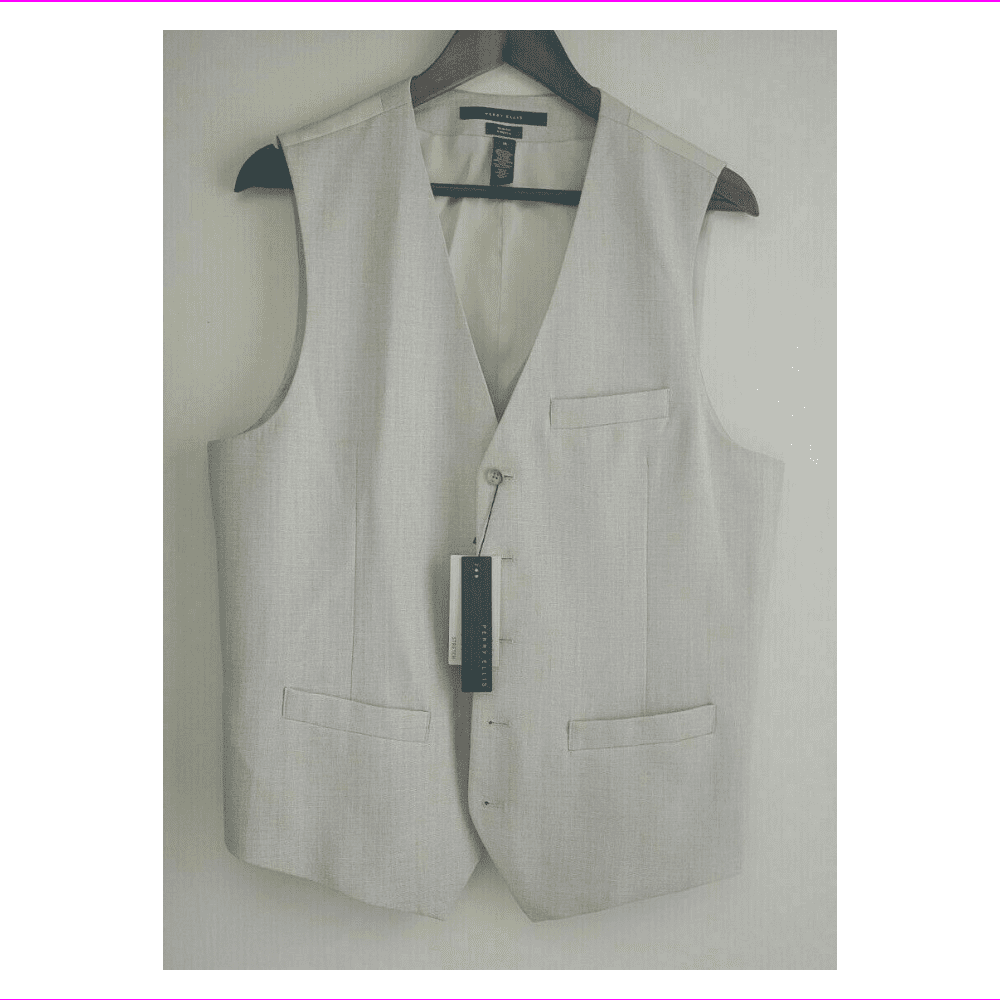 Perry Ellis Men's Vest Slim Fit Stretch Dressy Essentials Natural Linen ...