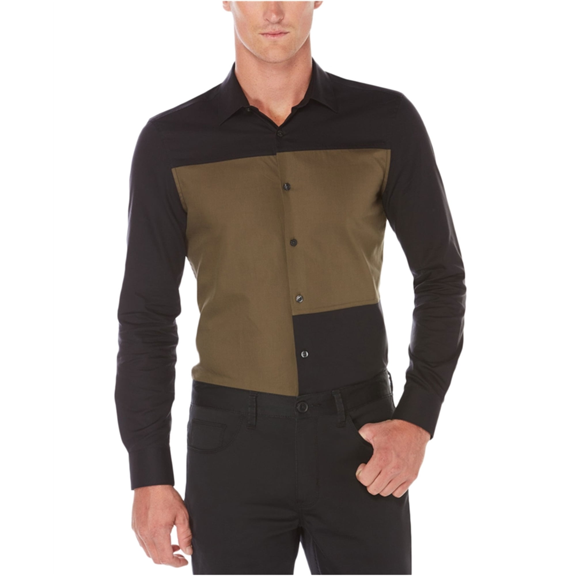 Perry Ellis Mens Color Block Button Up Shirt, Black, Medium - Walmart.com
