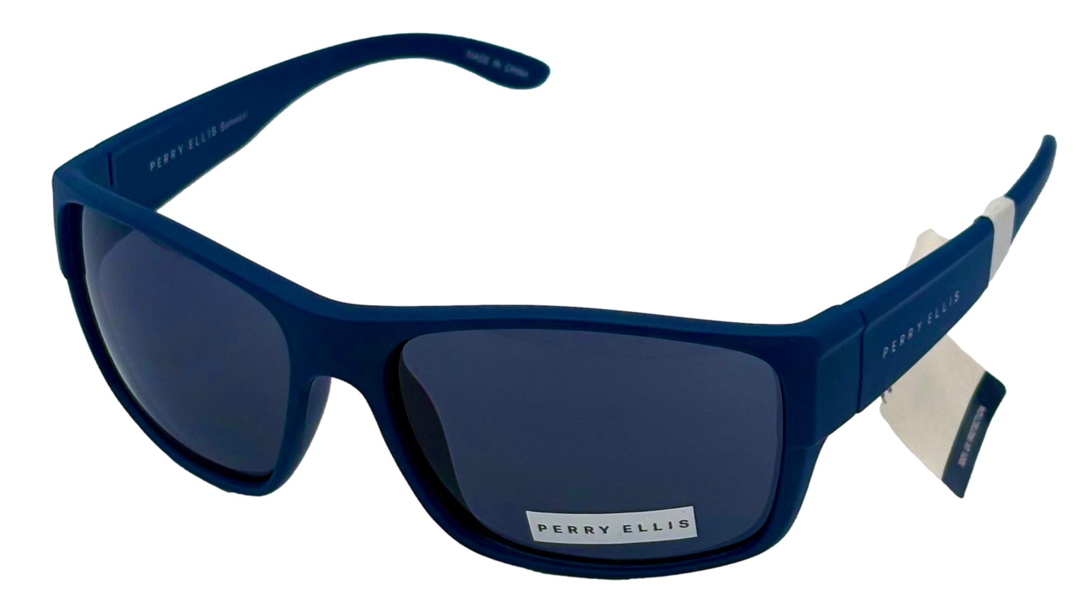 Perry Ellis Plastic Men's Rectangle Sport Wrap Sunglasses, Blue, Smoke ...