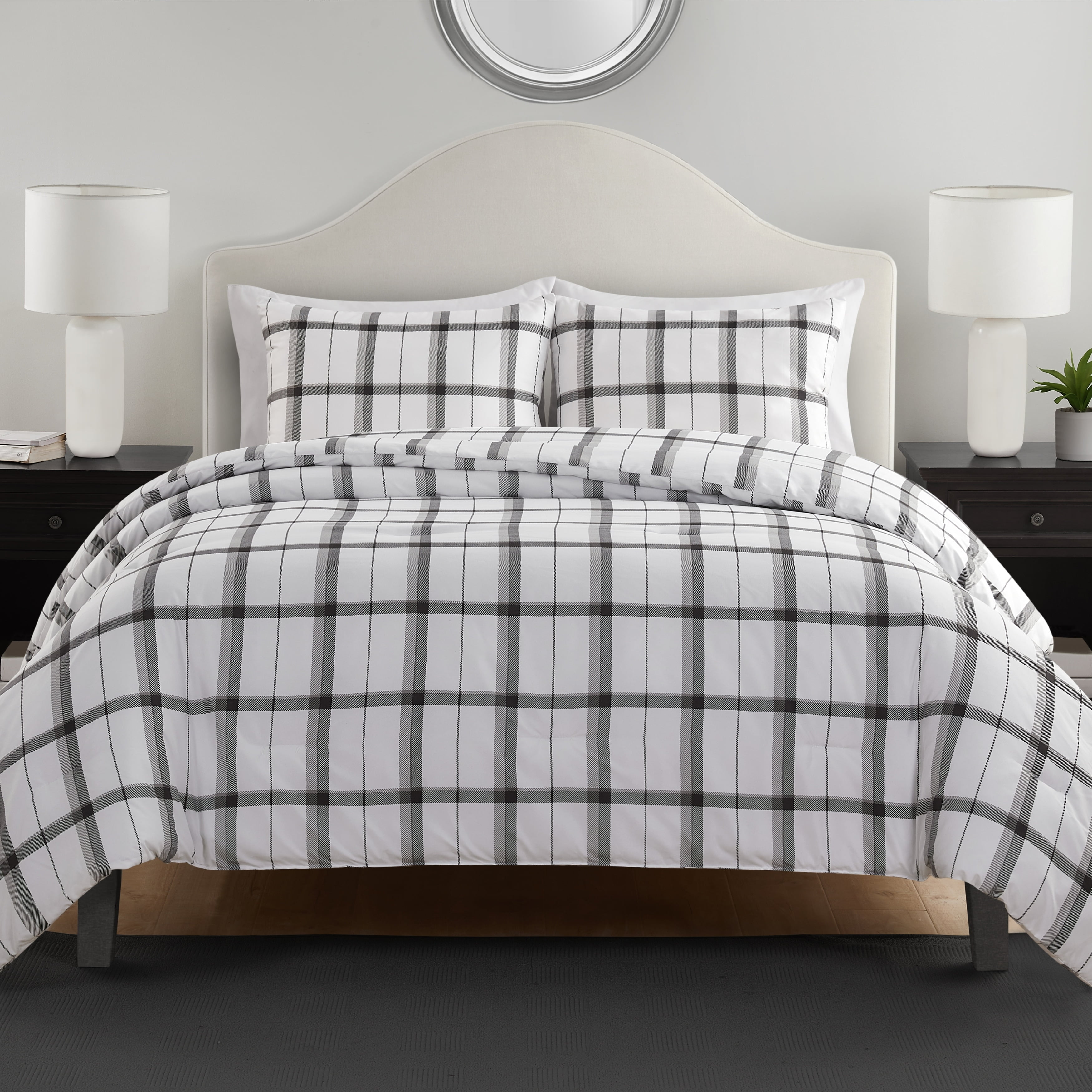 Perry Ellis Portfolio Ivy Plaid Grey Comforter Set King - Walmart.com