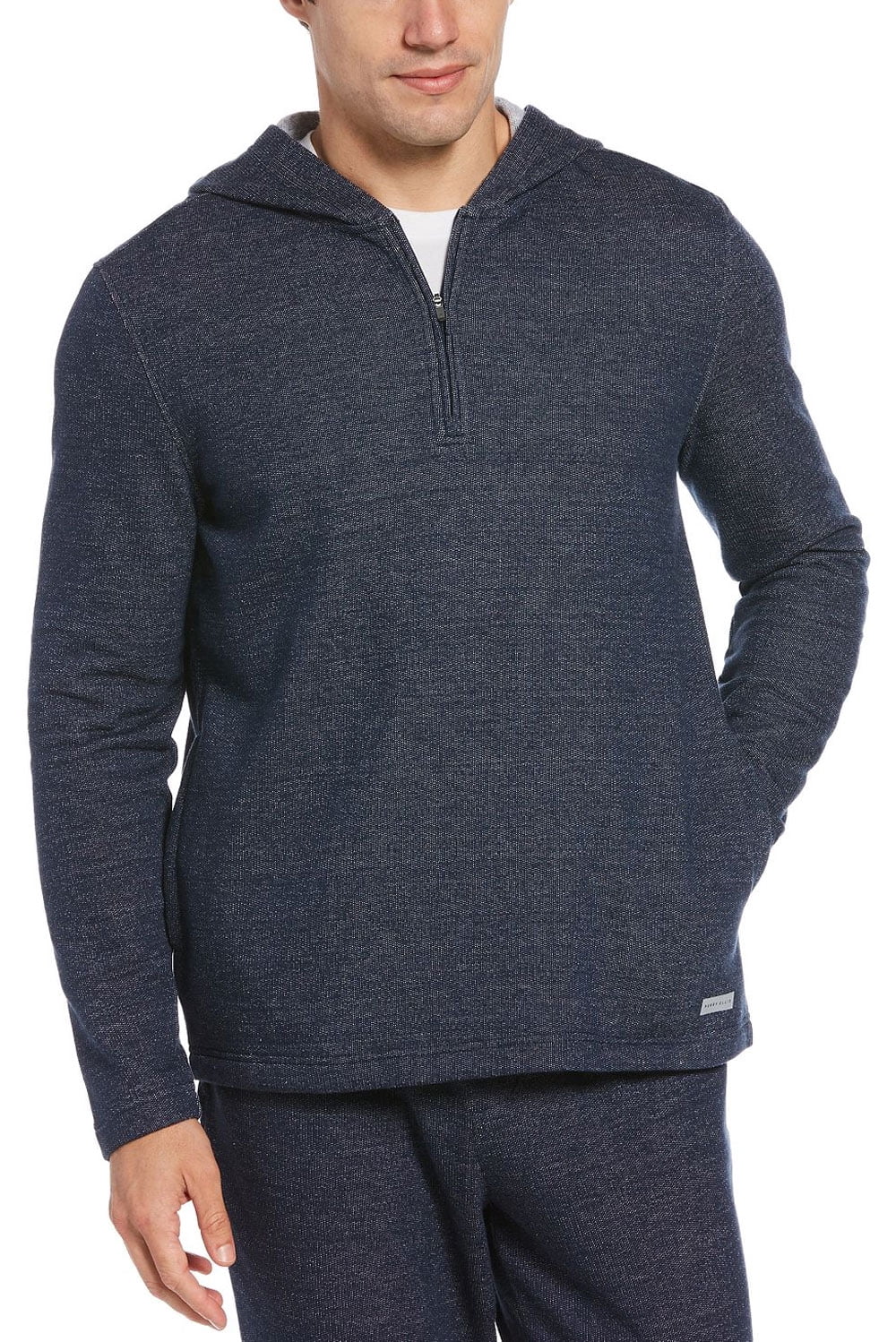 Perry Ellis Portfolio Mens 1/4 Zip Heathered Knit Hoodie, Dress Blues ...