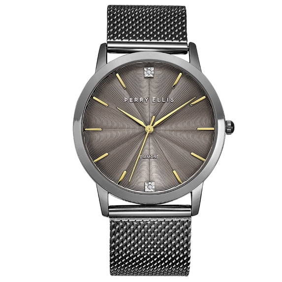 Perry Ellis Slim Diamond Men’s Watch – Round Gunmetal Dial, Gunmetal ...