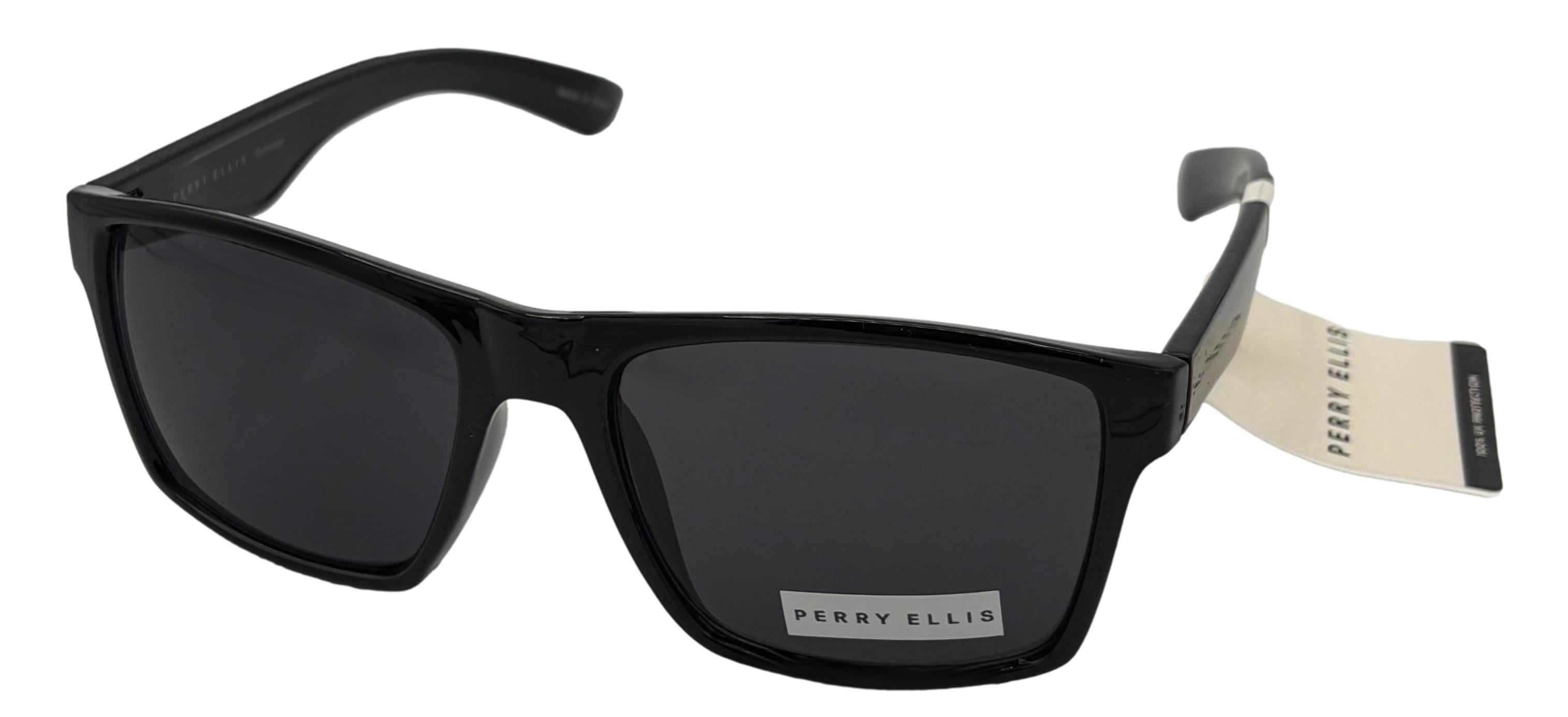 Perry Ellis Sunglass Black Rectangle Plastic Sport Wrap, Smoke Lens ...