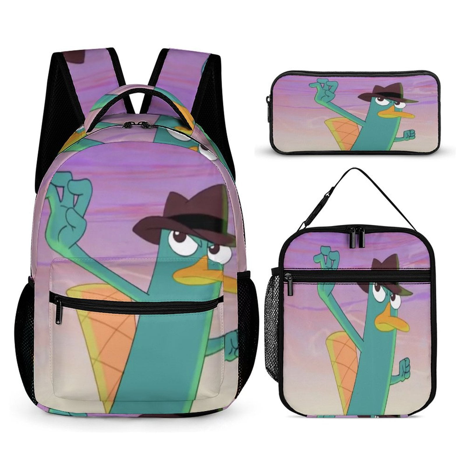 Perry The Platypus (5) Lightweight Laptop Travel Backpack For Adults Work Camping Backpack Set ...