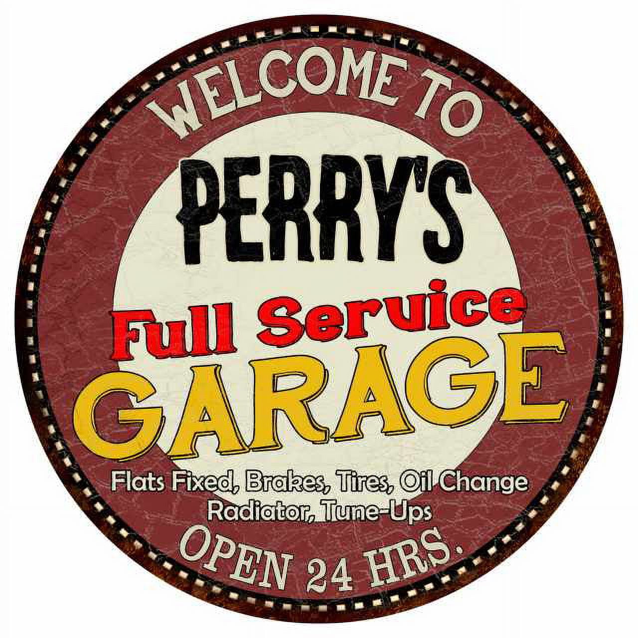 Perry's Full Service Garage 12" Round Metal Sign Man Cave Décor ...