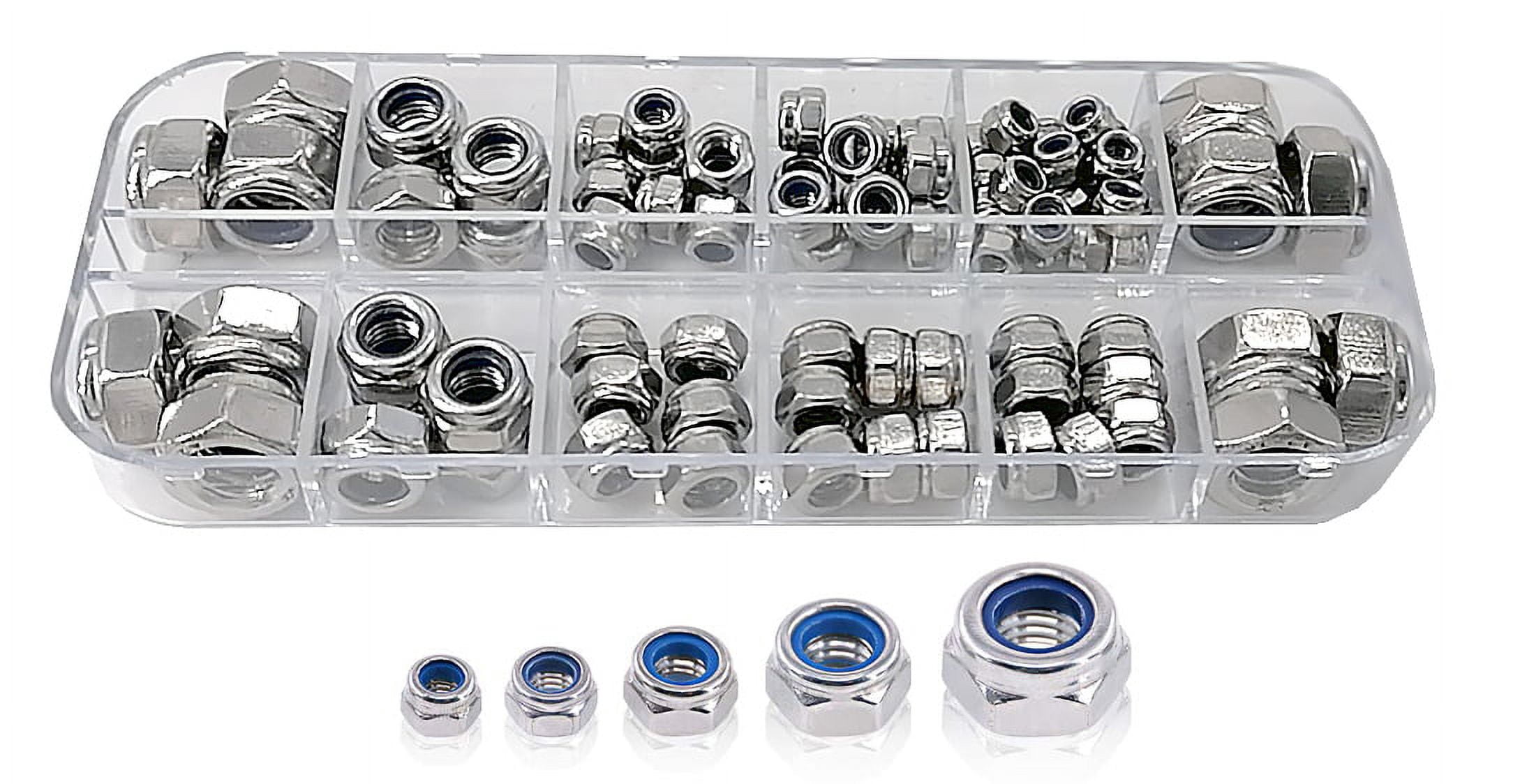 Persberg 82pcs Lock Nut kit, 5-Size, 304 Stainless Steel Nylon Insert ...