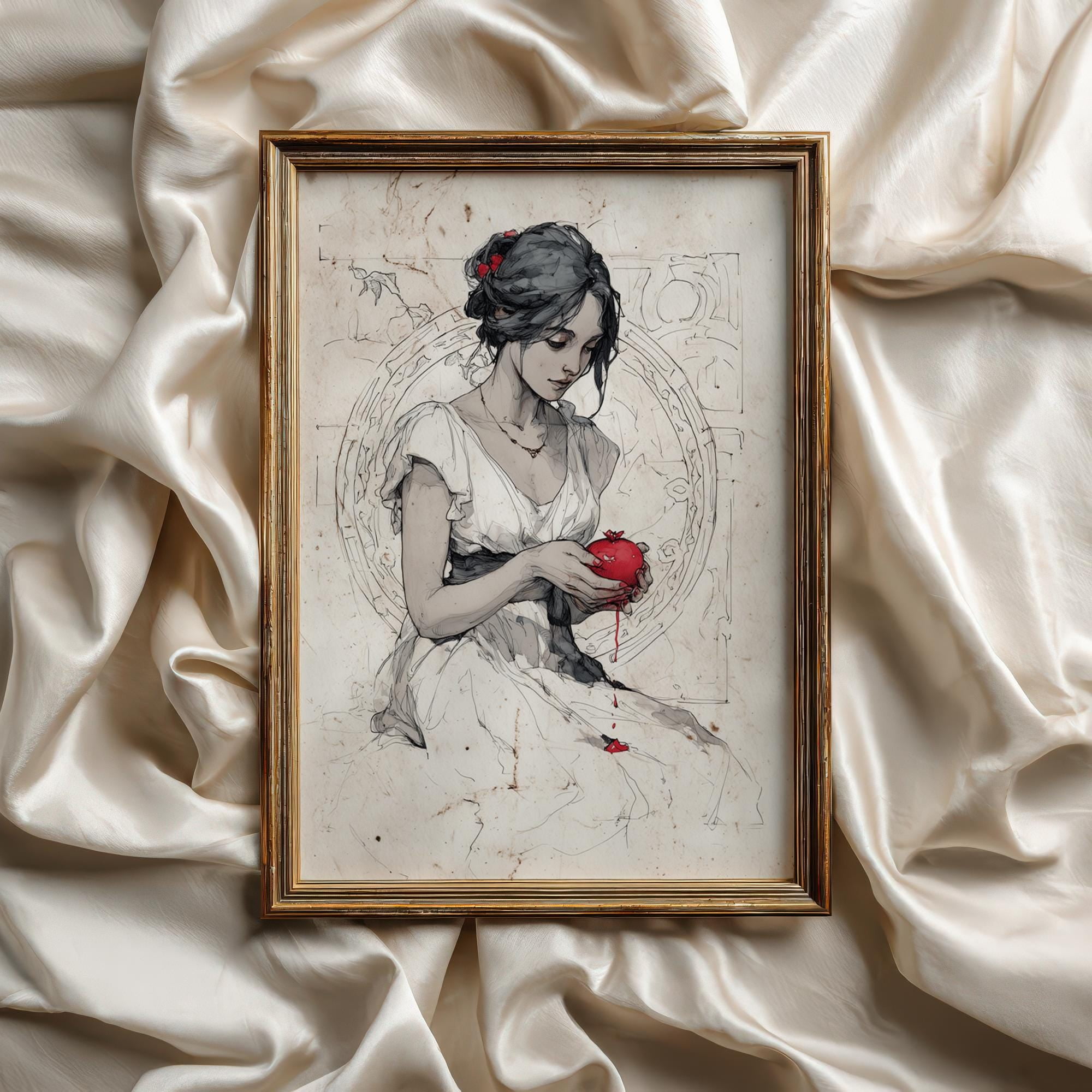 Persephone Illustration Print, Pomegranate Greek Myth Art, Moody ...
