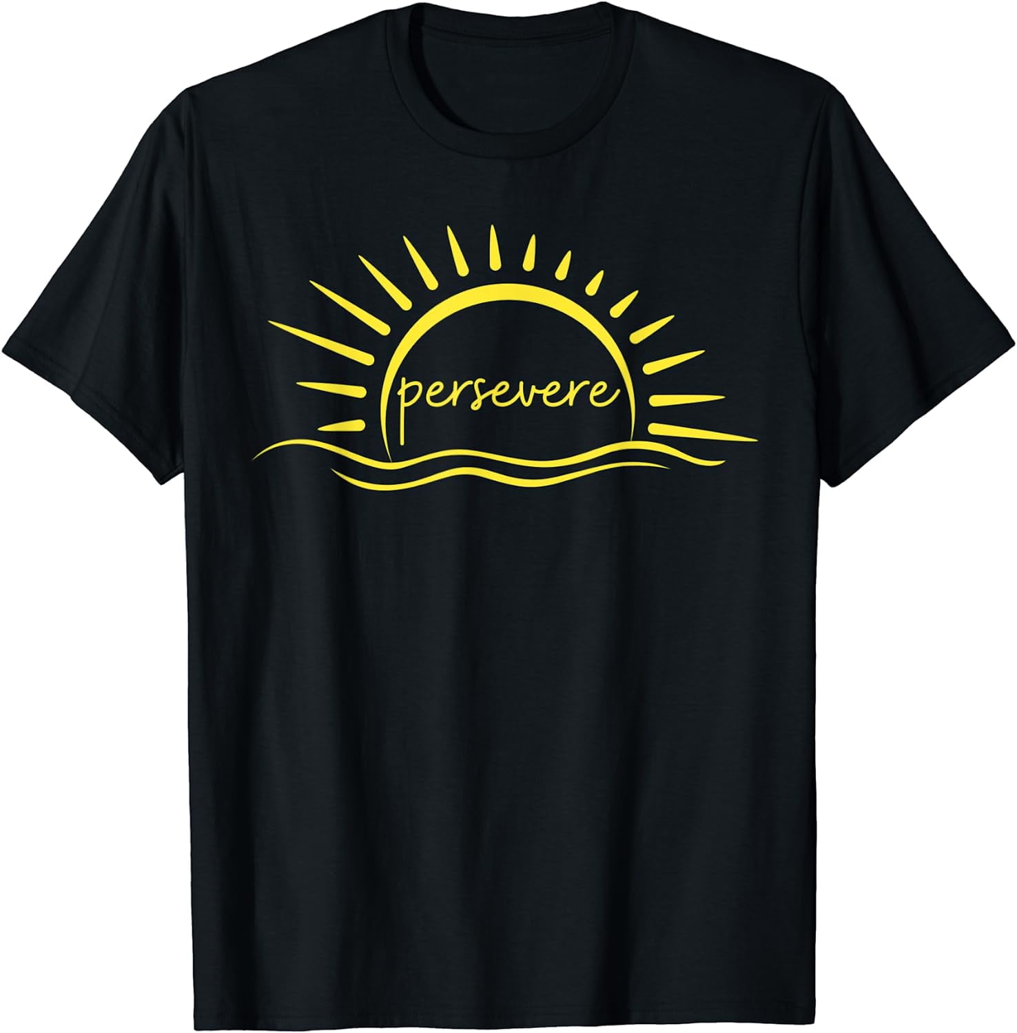 Persevere Sunset Water Inspiration Quote Graphic T-Shirt Black Medium ...