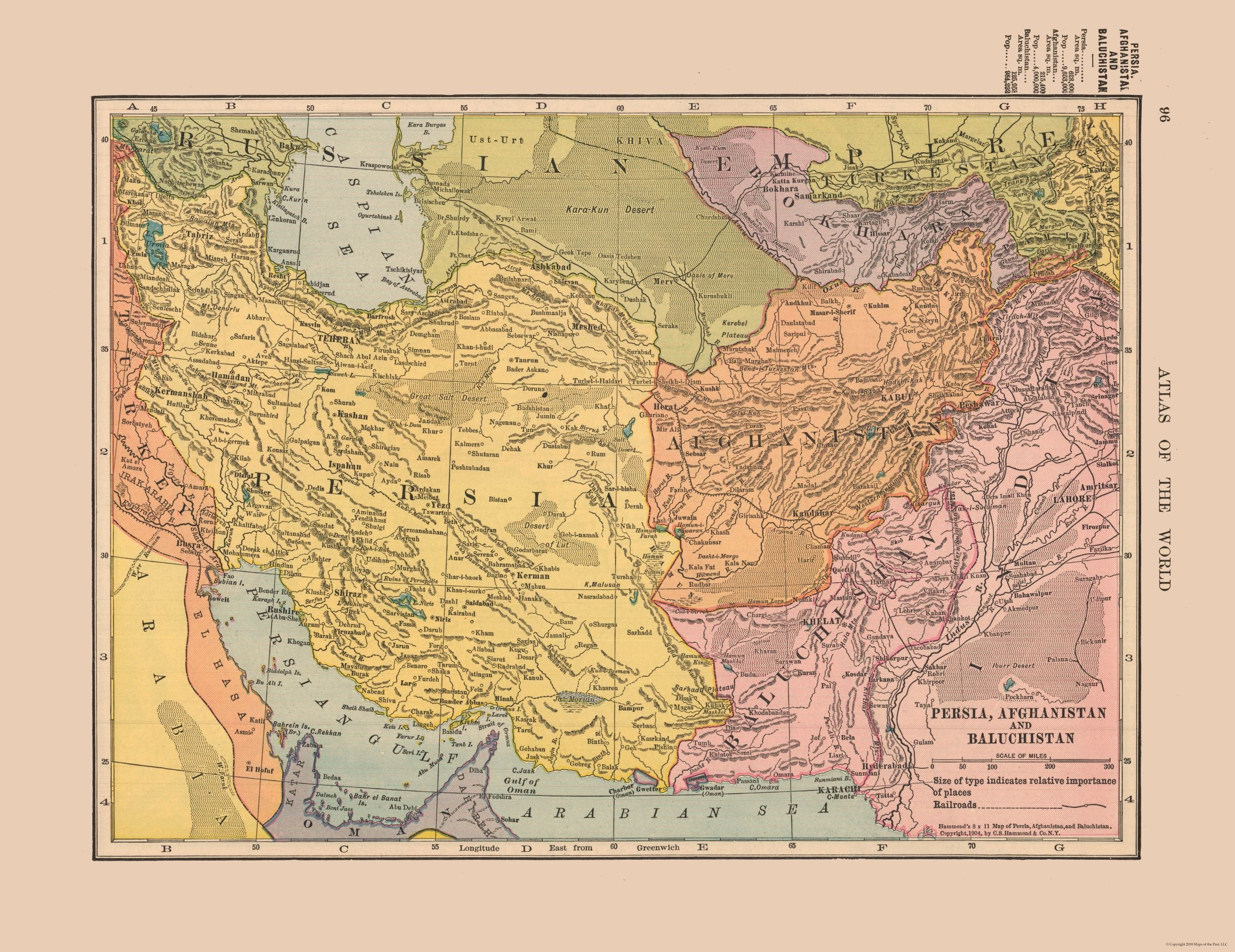 Historic Map - Persia Afganistan Balochistan - Hammond 1910 - 29.84 x ...