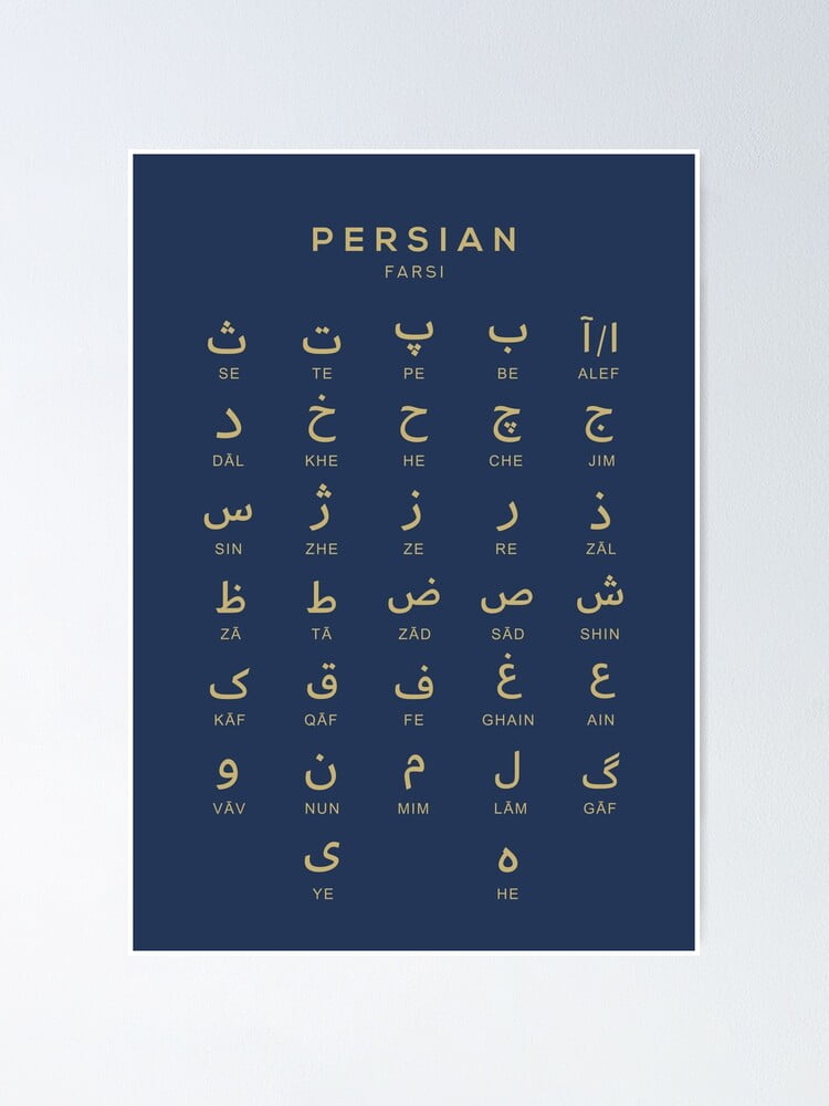 Persian Alphabet Chart, Farsi Language Chart, Navy and Gold Canvas ...