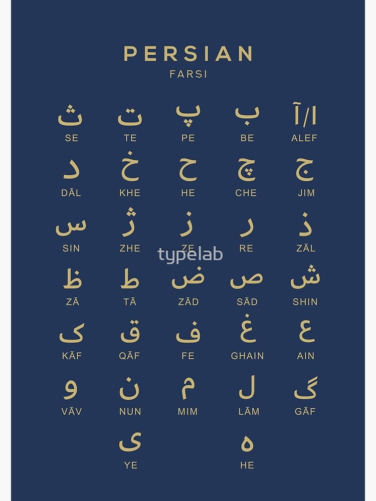 Persian Alphabet Chart, Farsi Language Chart, Navy and Gold Canvas ...