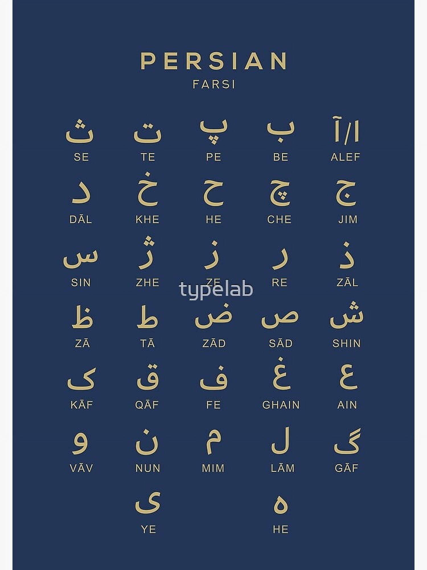 Persian Alphabet Chart, Farsi Language Chart, Navy and Gold Modern Art ...