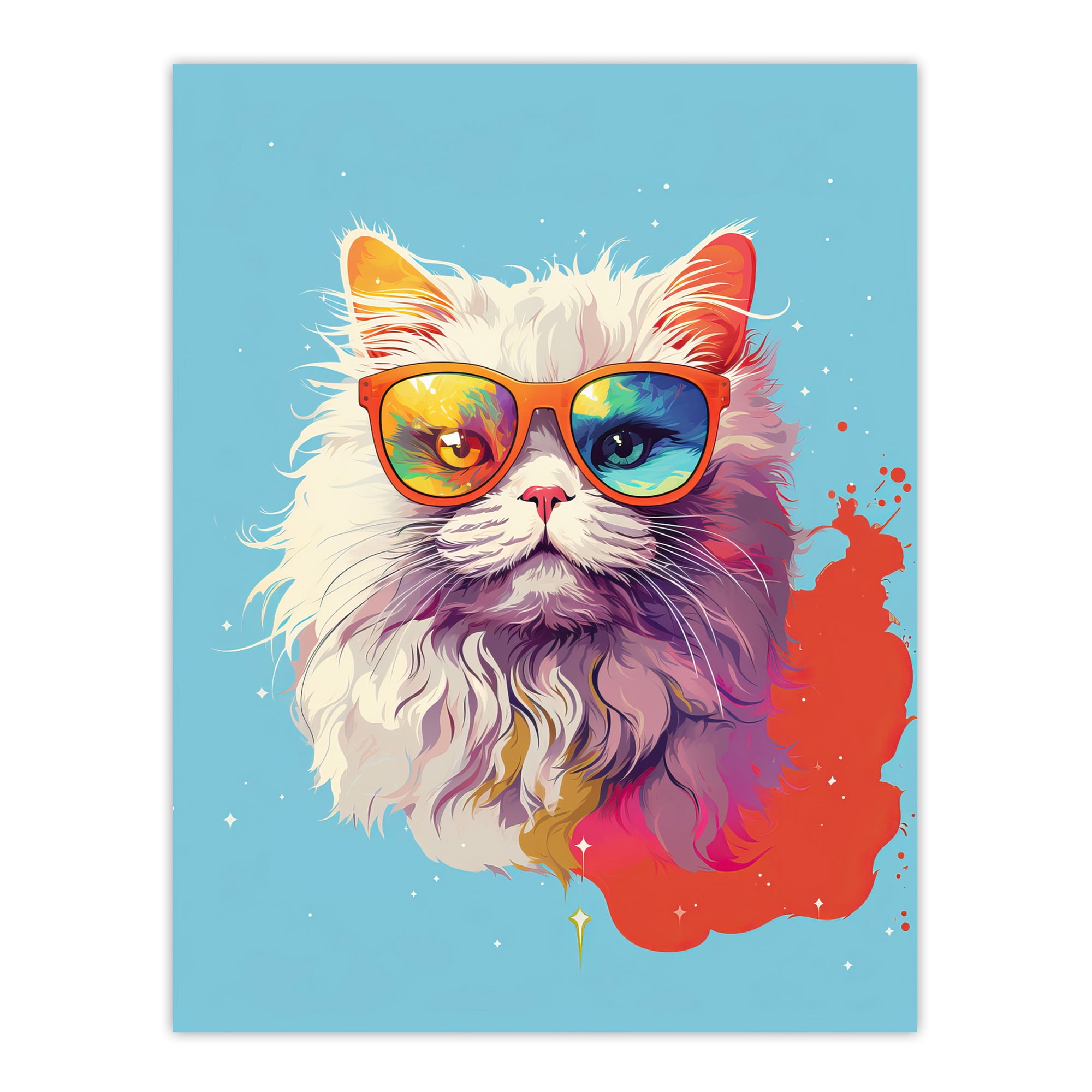 Persian Cat with Retro Sunglasses Gift Pet Portrait Baby Blue Orange ...
