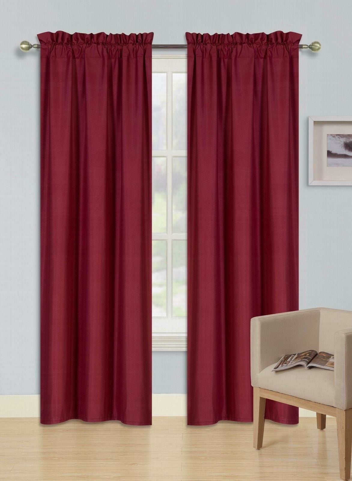 Persian Collection Matte (Not Shiny) 2 Panels Burgundy Solid Blackout ...