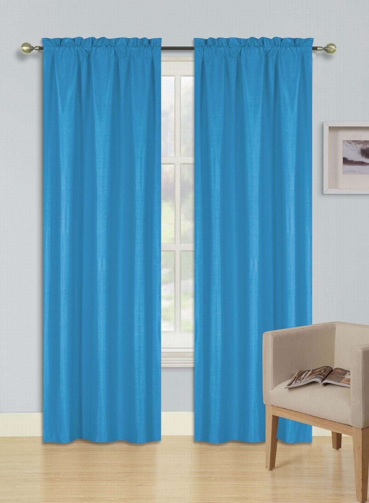 Persian Collection Matte (Not Shiny) 2 Panels Turquoise Solid Blackout ...